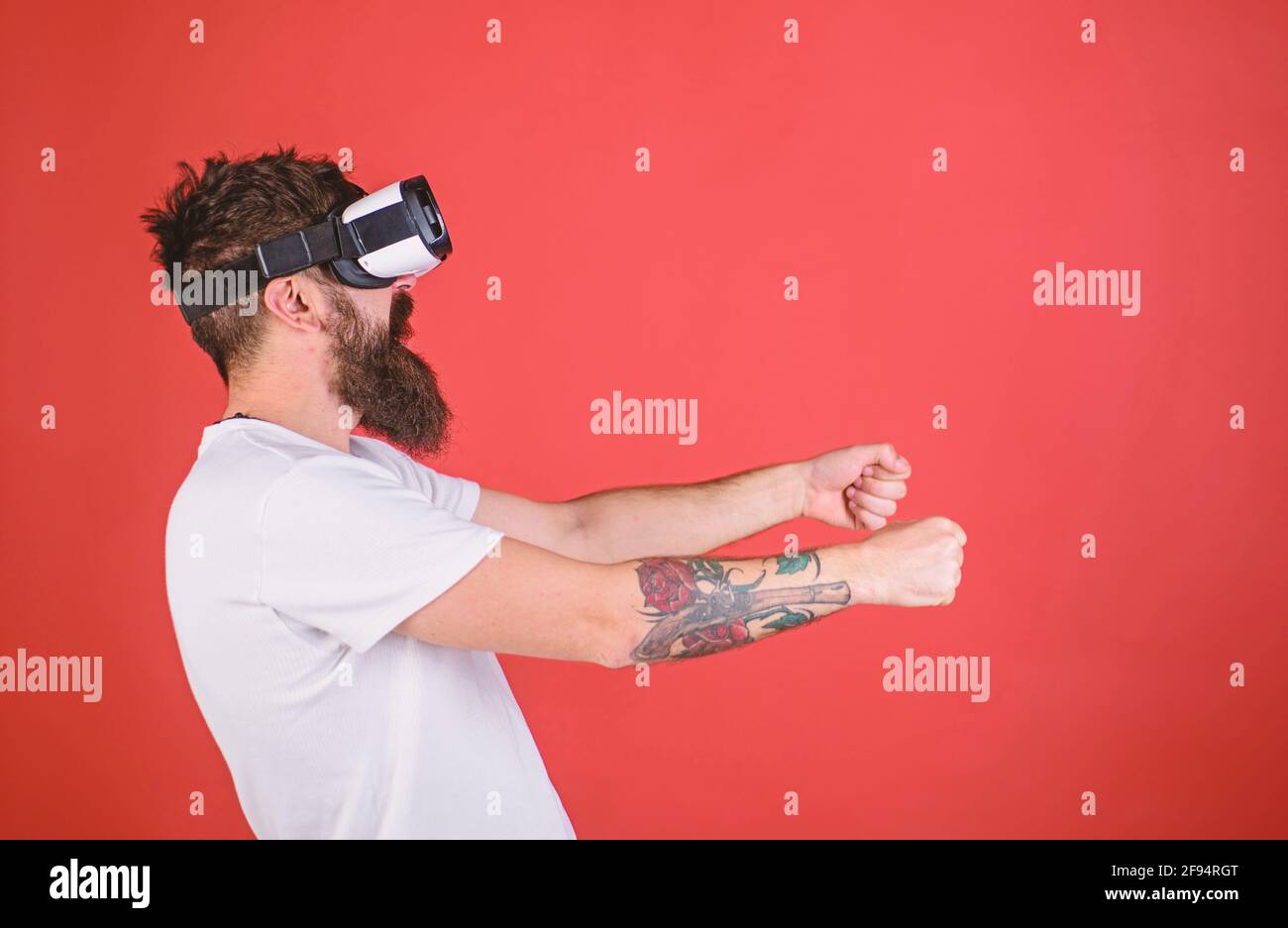 Hipster on concentrated face driving car on high speed in virtual ...