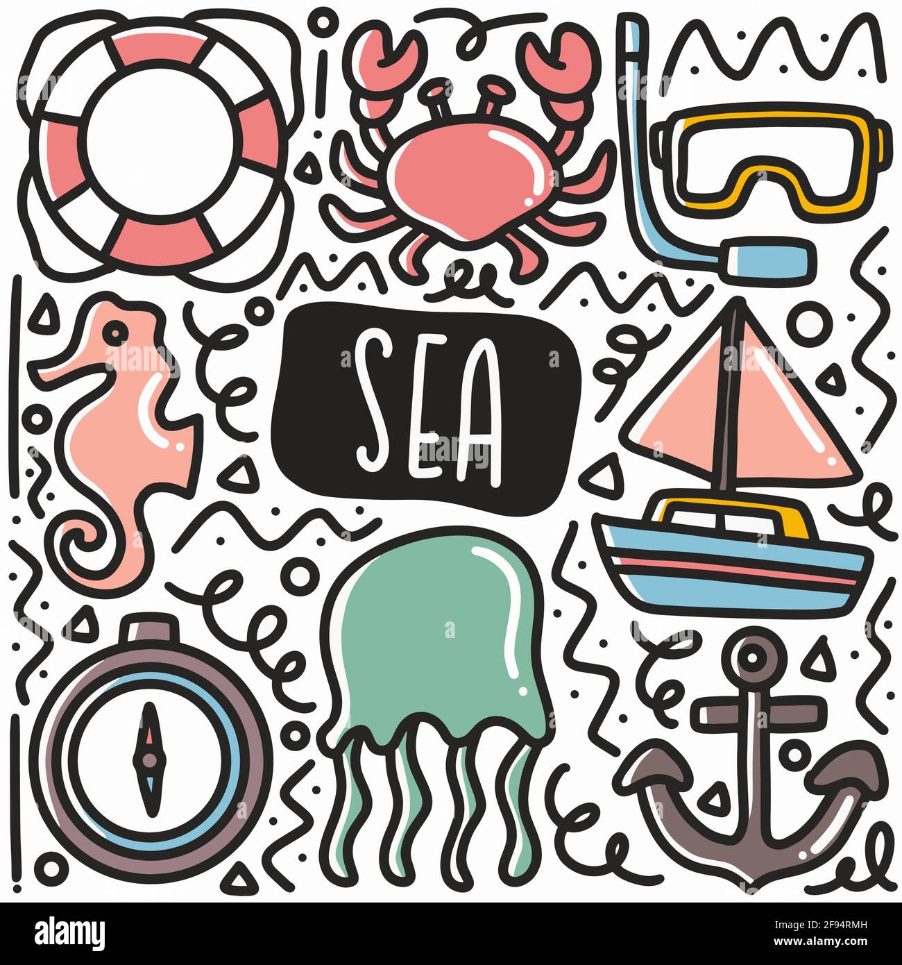 hand drawn sea doodle set Stock Vector Image & Art - Alamy