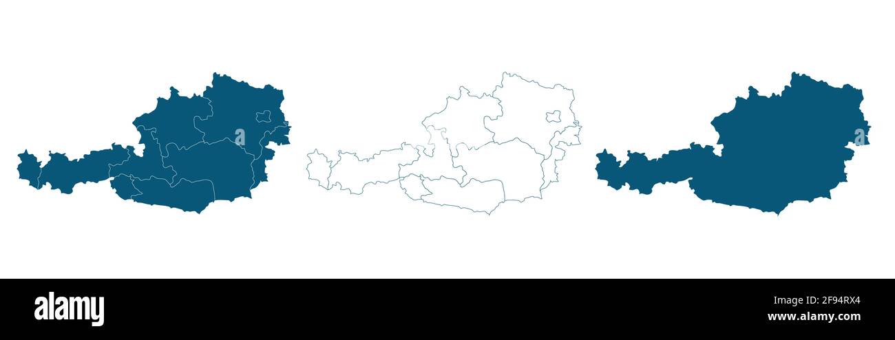 Simple map of Austria vector drawing. Mercator projection. Filled and ...