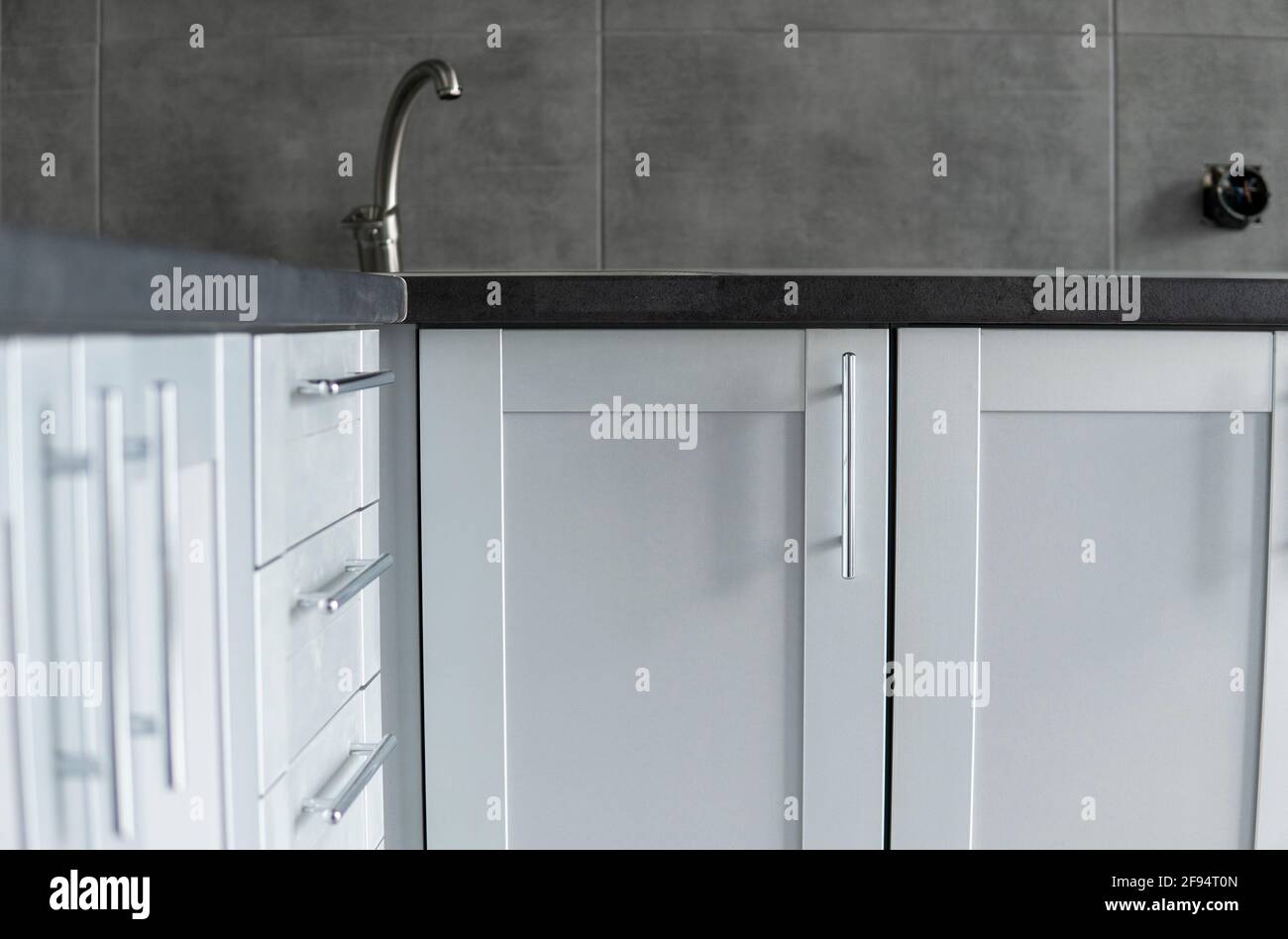 Modern minimalism style kitchen interior in monochrome tones. Custom ...
