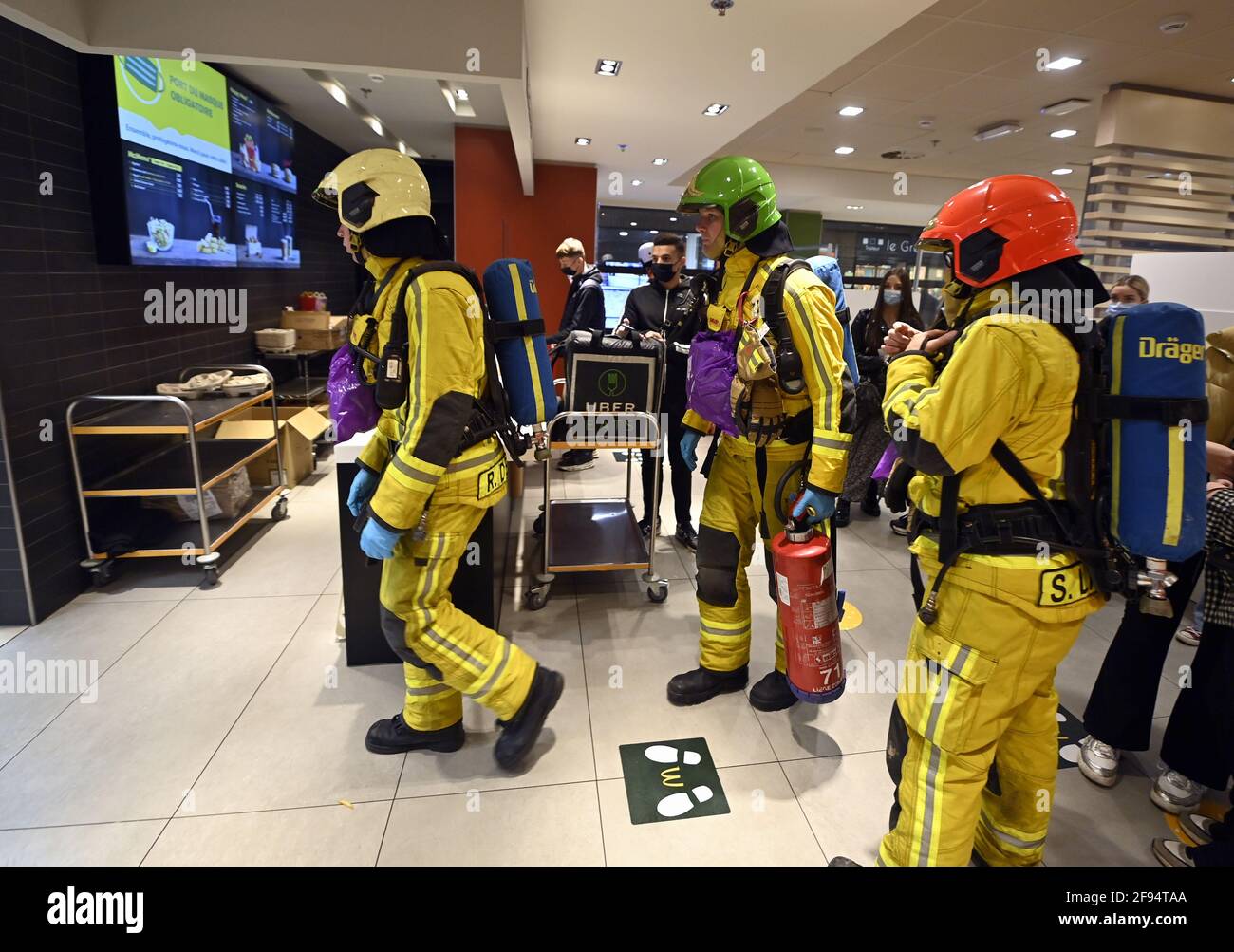 Illustration shows firemen of the Liege fire brigade, Friday 16 April ...