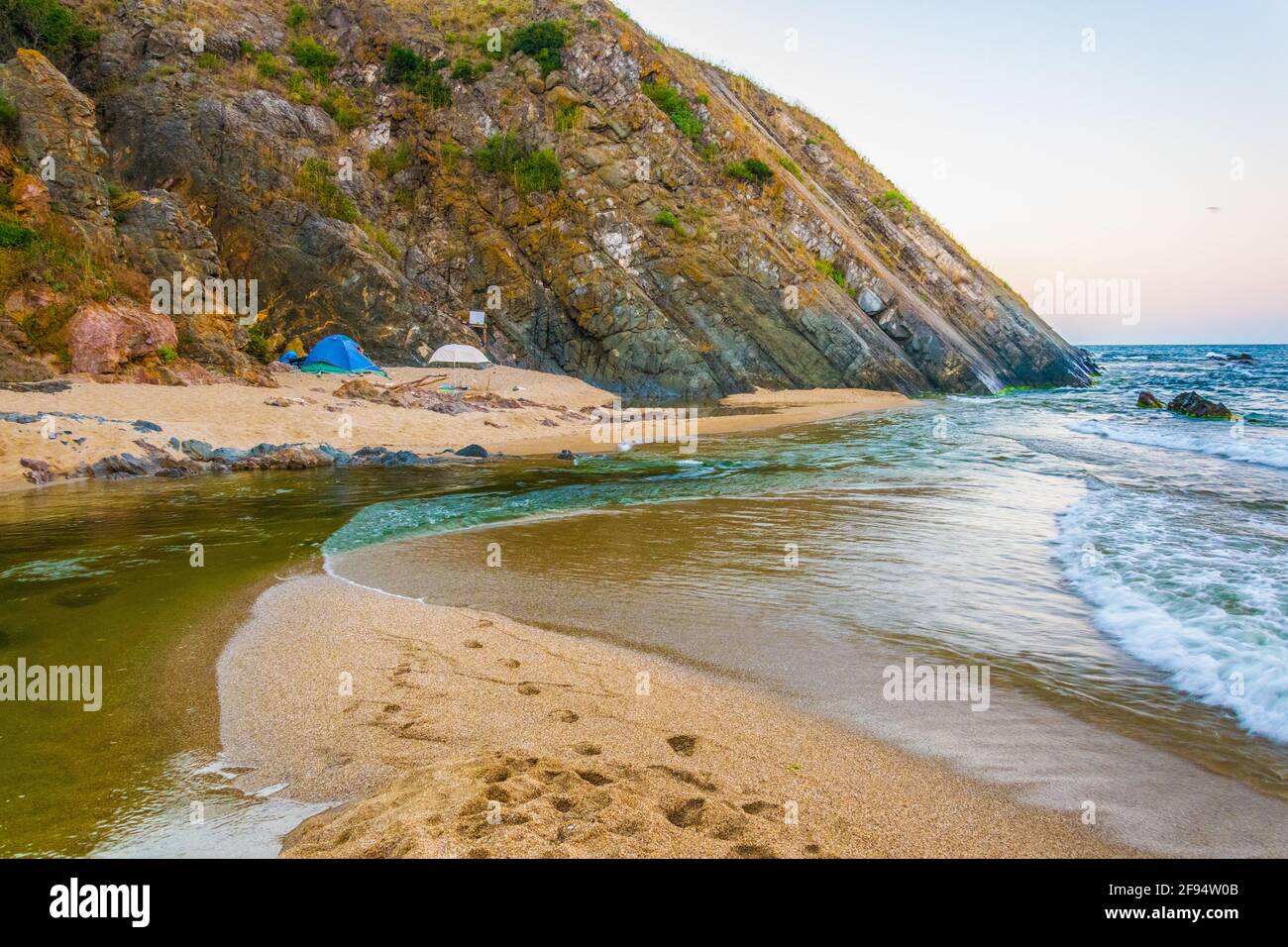 Veleka beach in the Sinemorets town in Bulgaria during sunset Stock ...