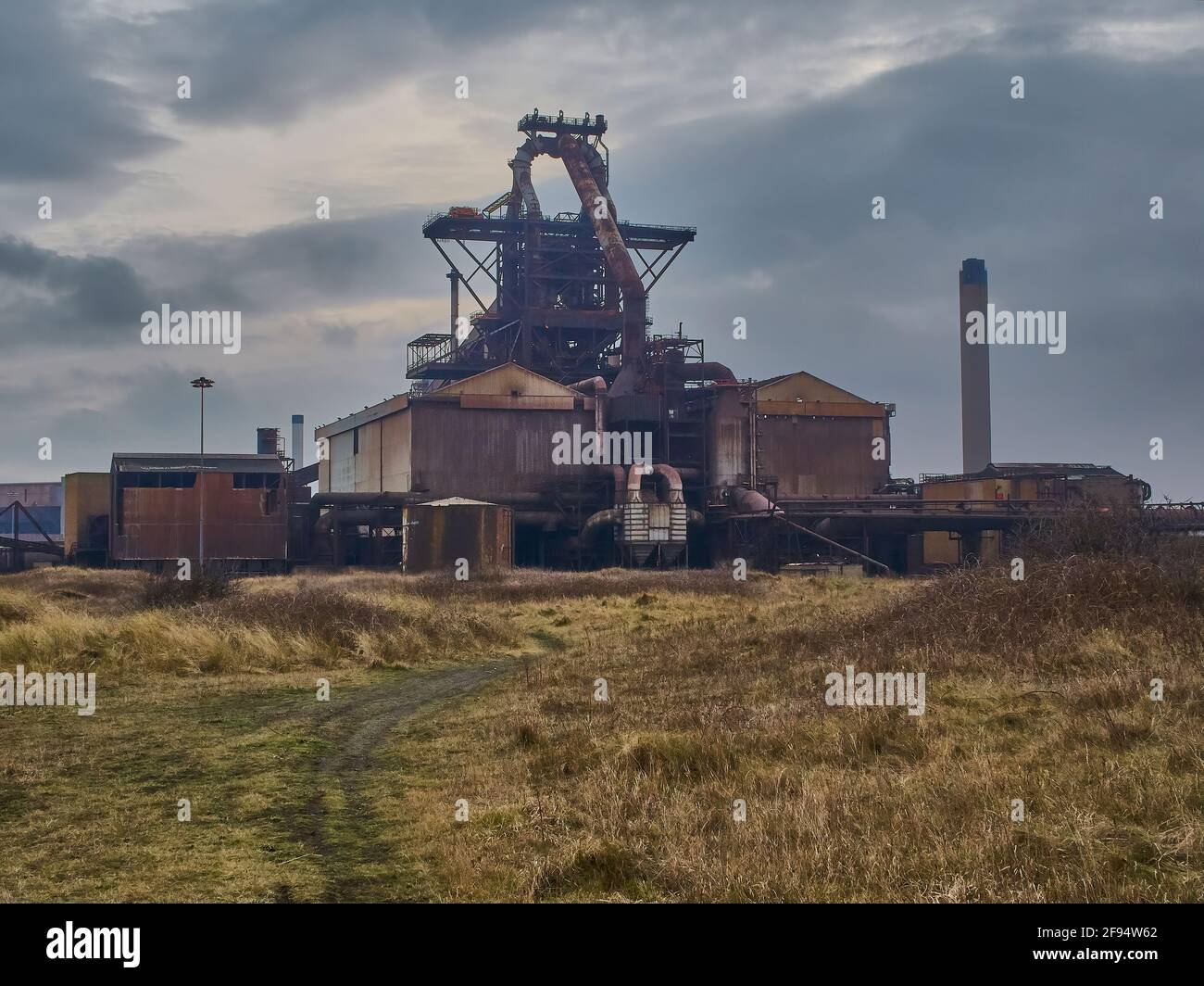 The derelict, abandoned hulk of the blast furnace at the Redcar ...