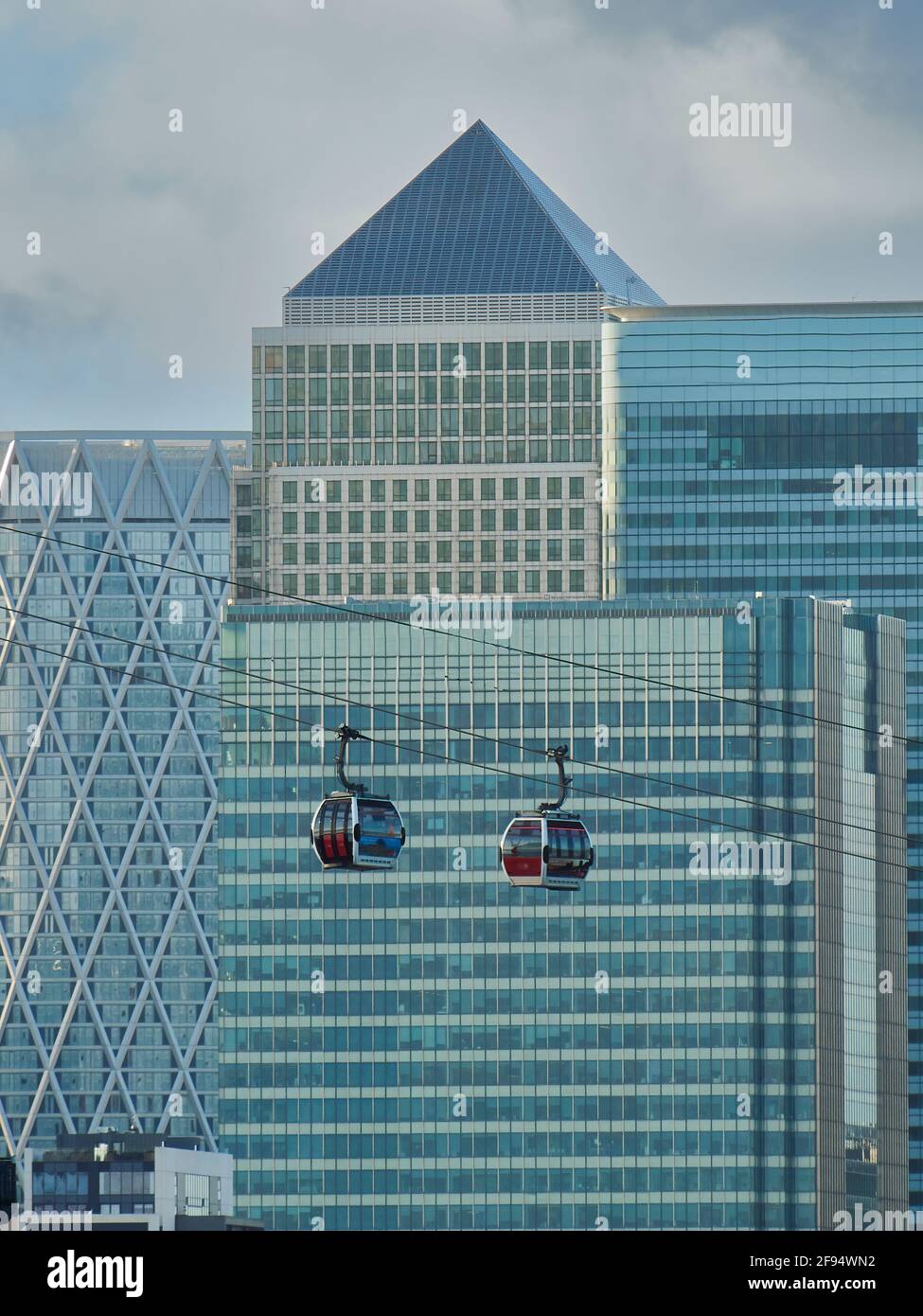 London UK Dec 2019- Detail from the Canary Wharf skyline, the windows ...