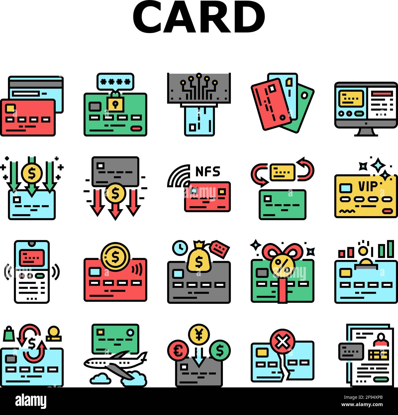 Plastic Card Payment Collection Icons Set Vector Stock Vector Image ...