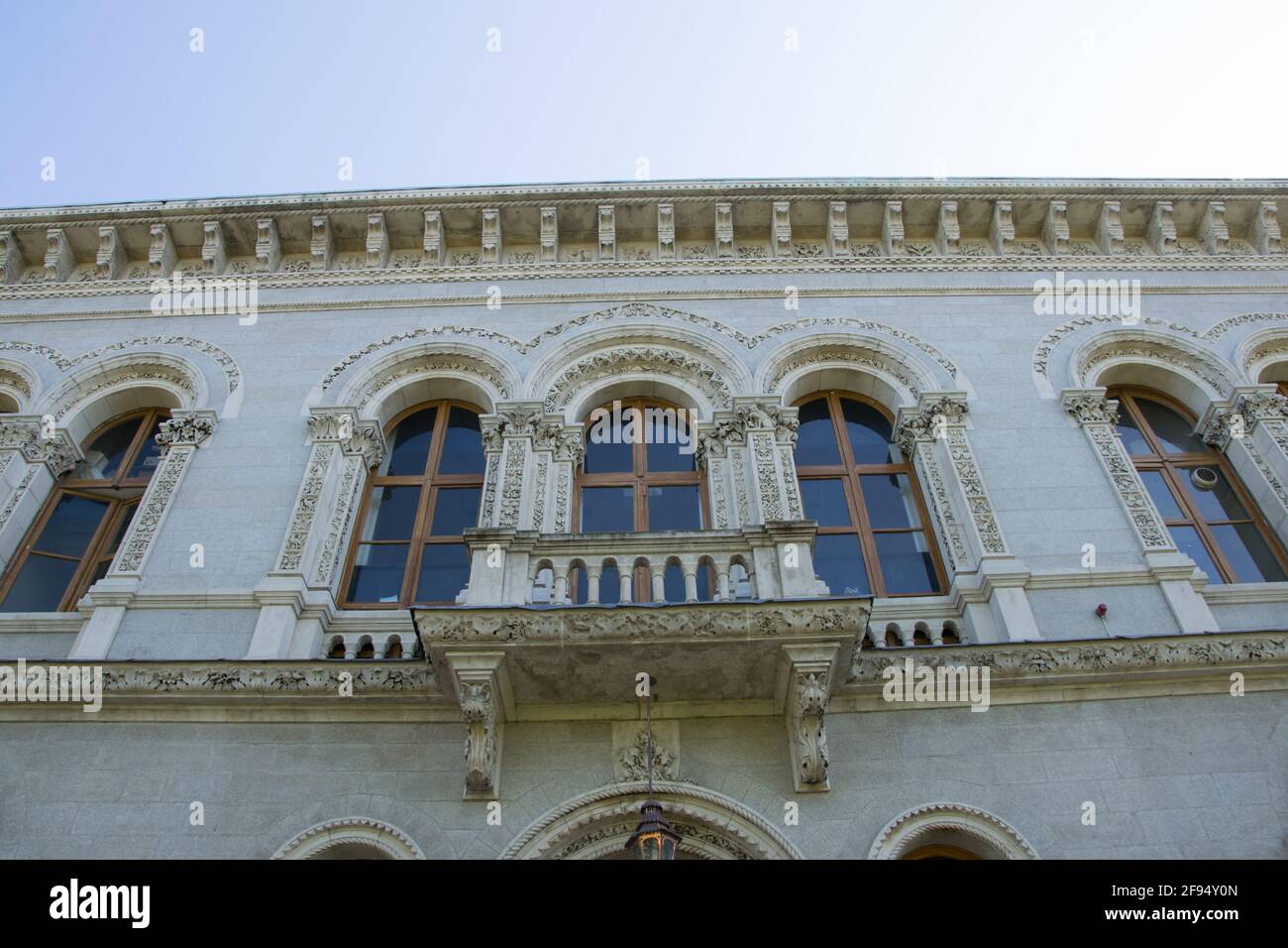 View of a building inside of the trinity college campus in Dublin ...