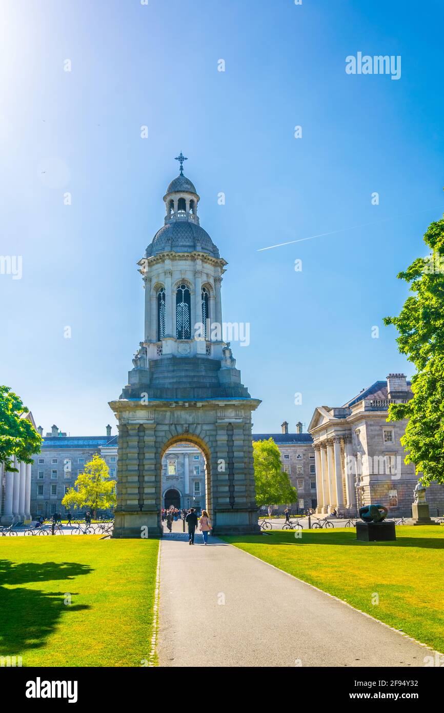 Campanile inside of the trinity college campus in Dublin, ireland Stock ...