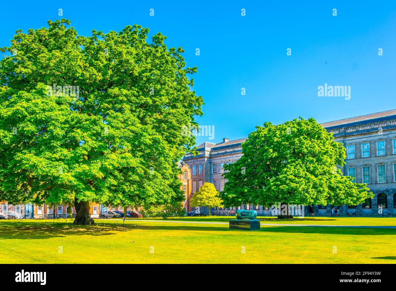 View of a building on the parliament square inside of the trinity college campus in Dublin ...
