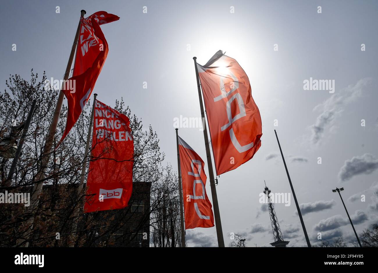 Berlin, Germany. 15th Apr, 2021. Flags of the television station and ...