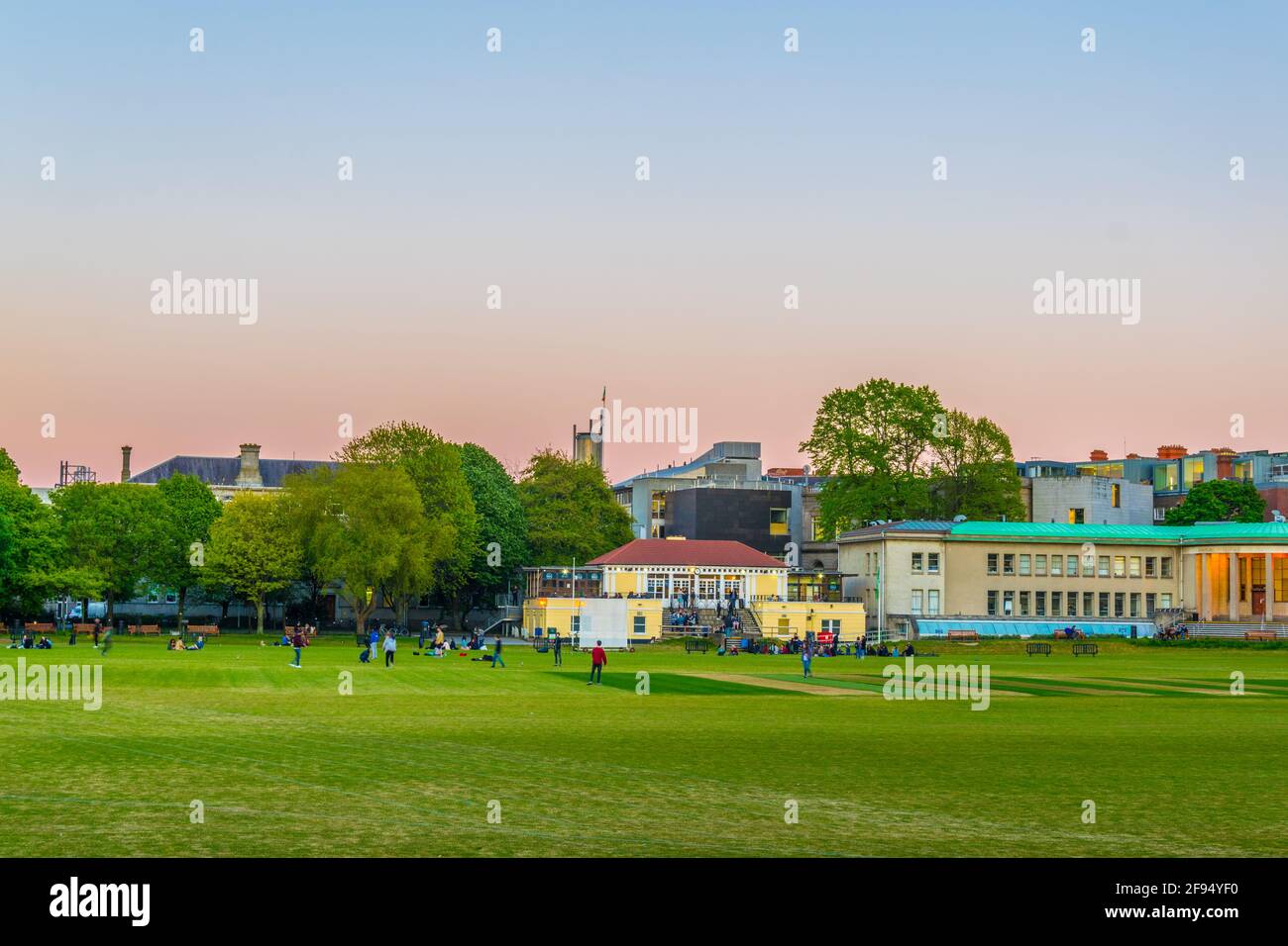 View of a building inside of the trinity college campus in Dublin ...