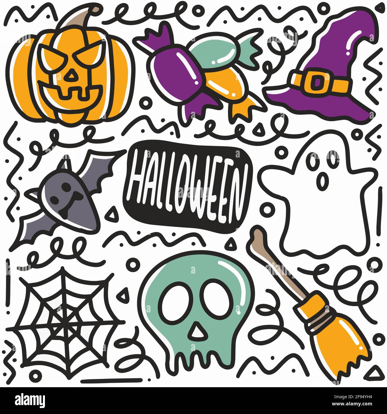 Halloween party elements line Stock Vector Images - Alamy