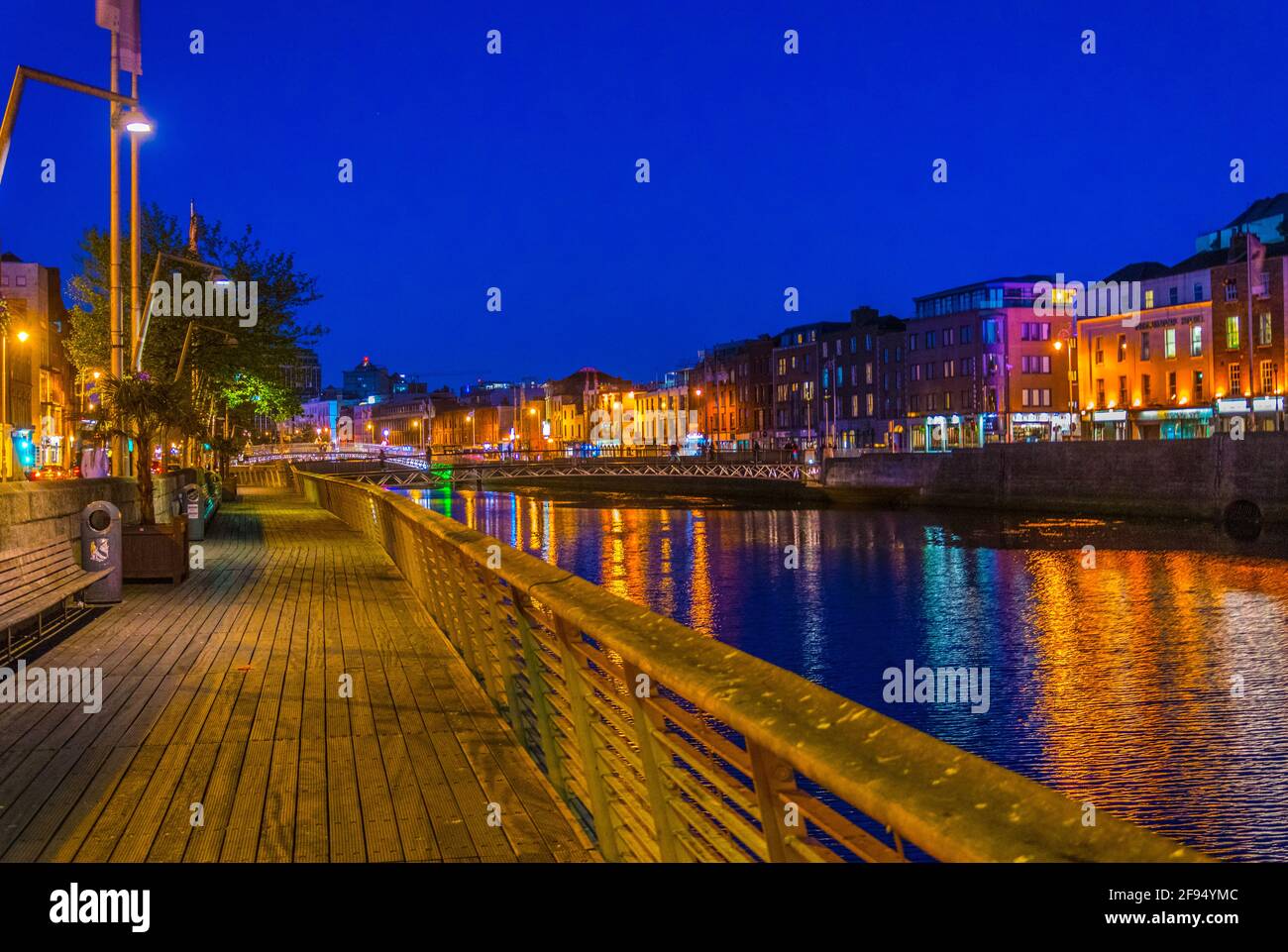 Night view of the riverside of Liffey in Dublin, Ireland Stock Photo ...