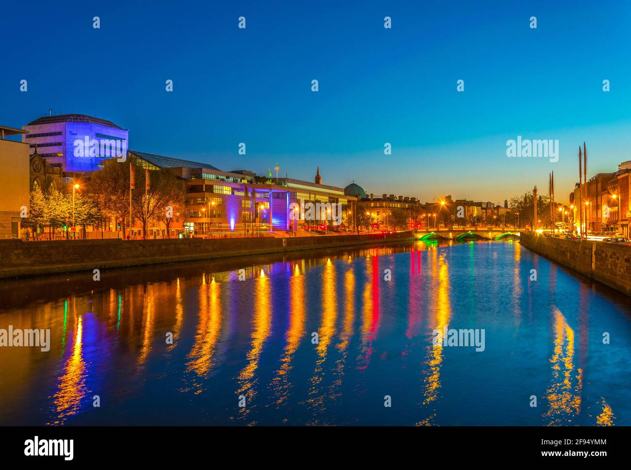 Night view of the riverside of Liffey in Dublin, Ireland Stock Photo ...