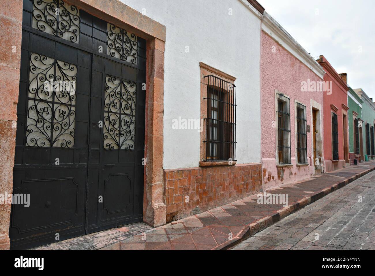 Spanish Colonial buildings on the quarry street 5 de Mayo in Santiago ...