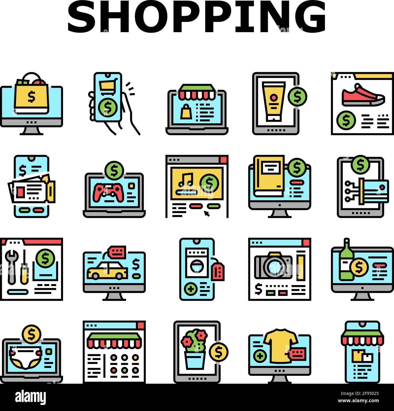 Shopping Online App Collection Icons Set Vector Stock Vector Image ...