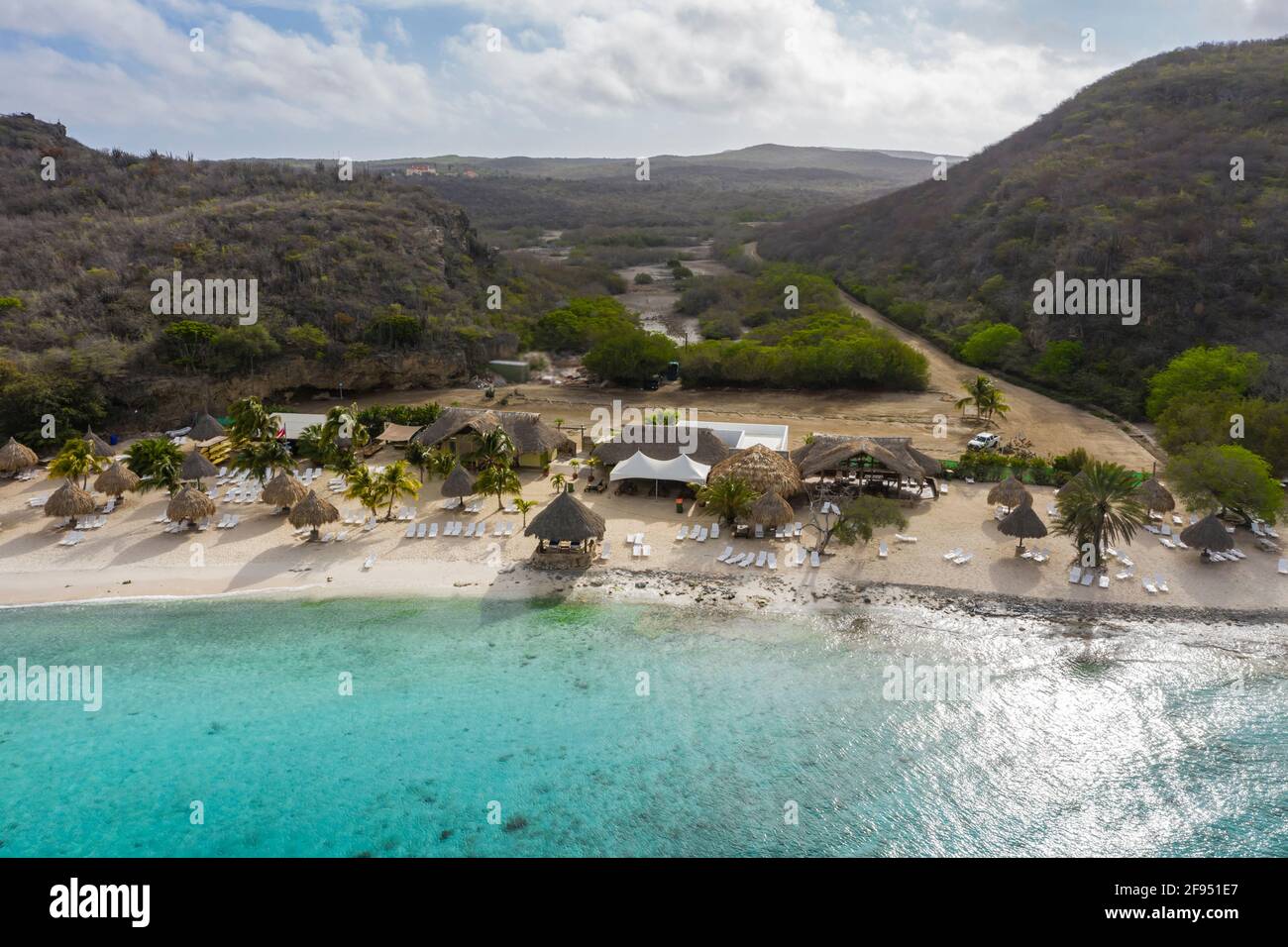 Aerial view above scenery of Curacao, Caribbean with ocean, coast and ...