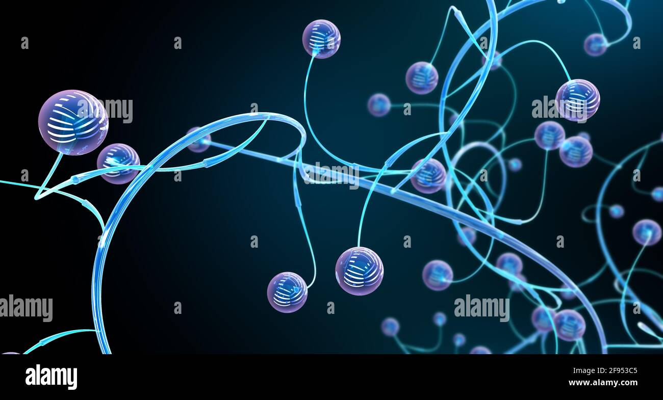 Abstract 3d rendering of glass spheres structure. Futuristic shape ...