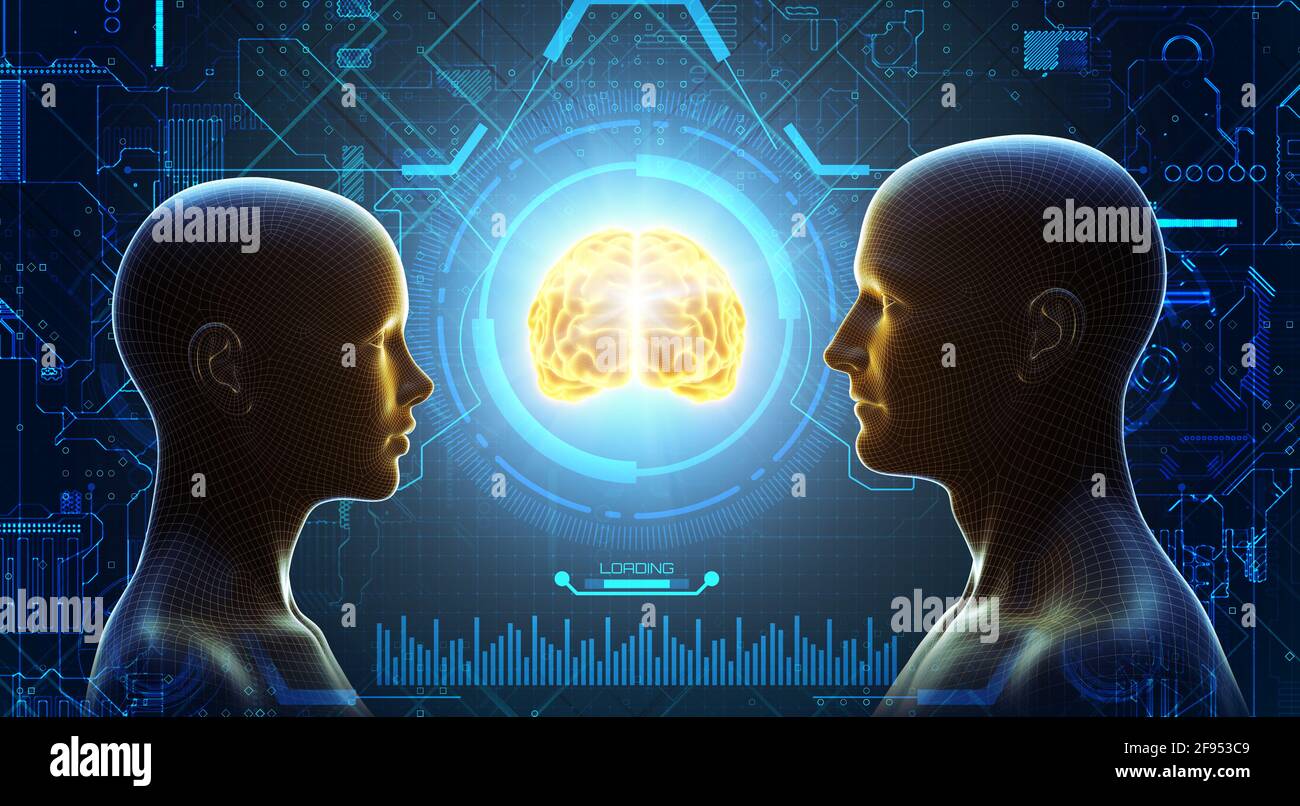 Virtual Man and woman 3dillustration on business and learning ...