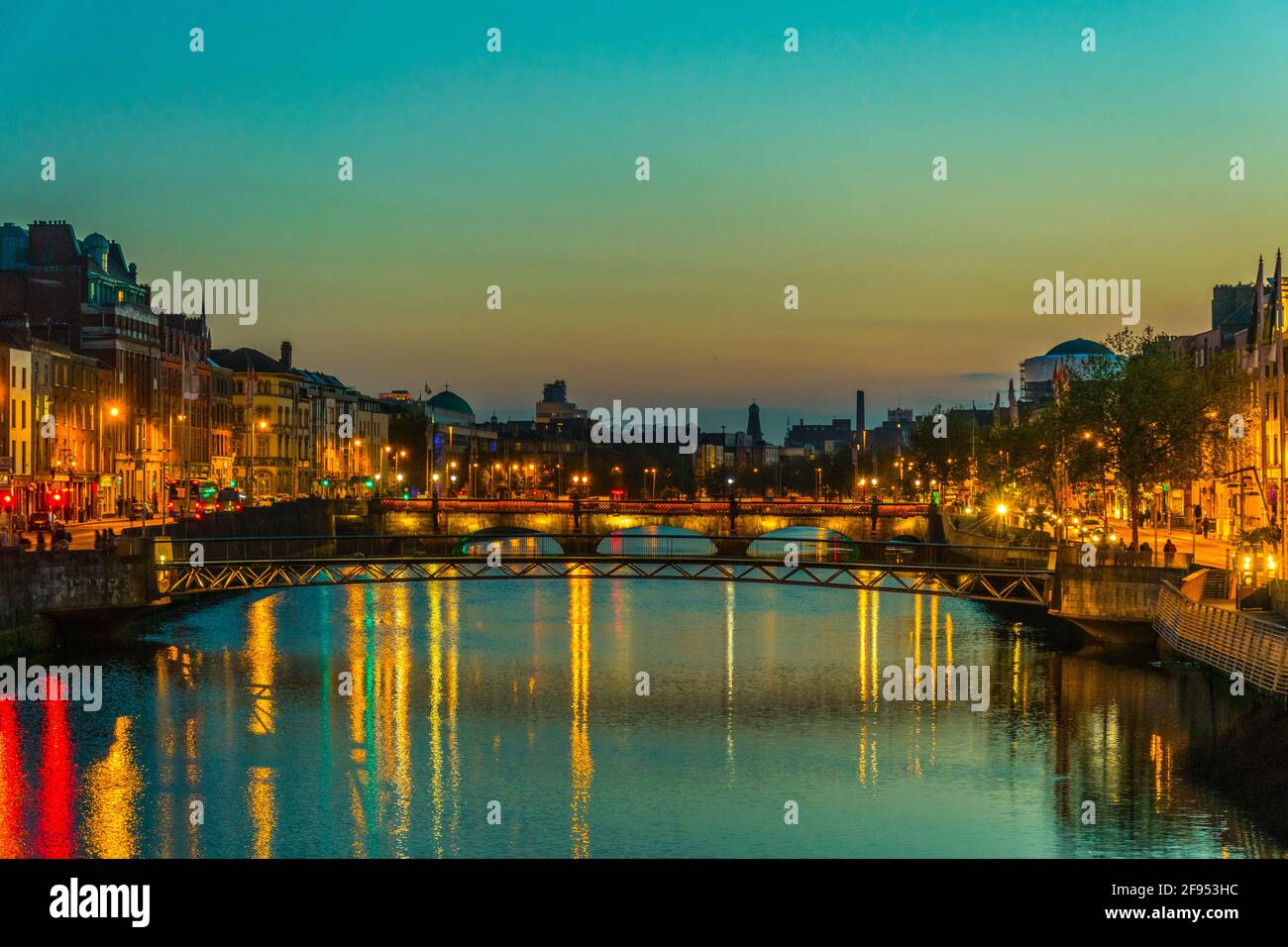 Sunset view of the riverside of Liffey in Dublin, Ireland Stock Photo ...