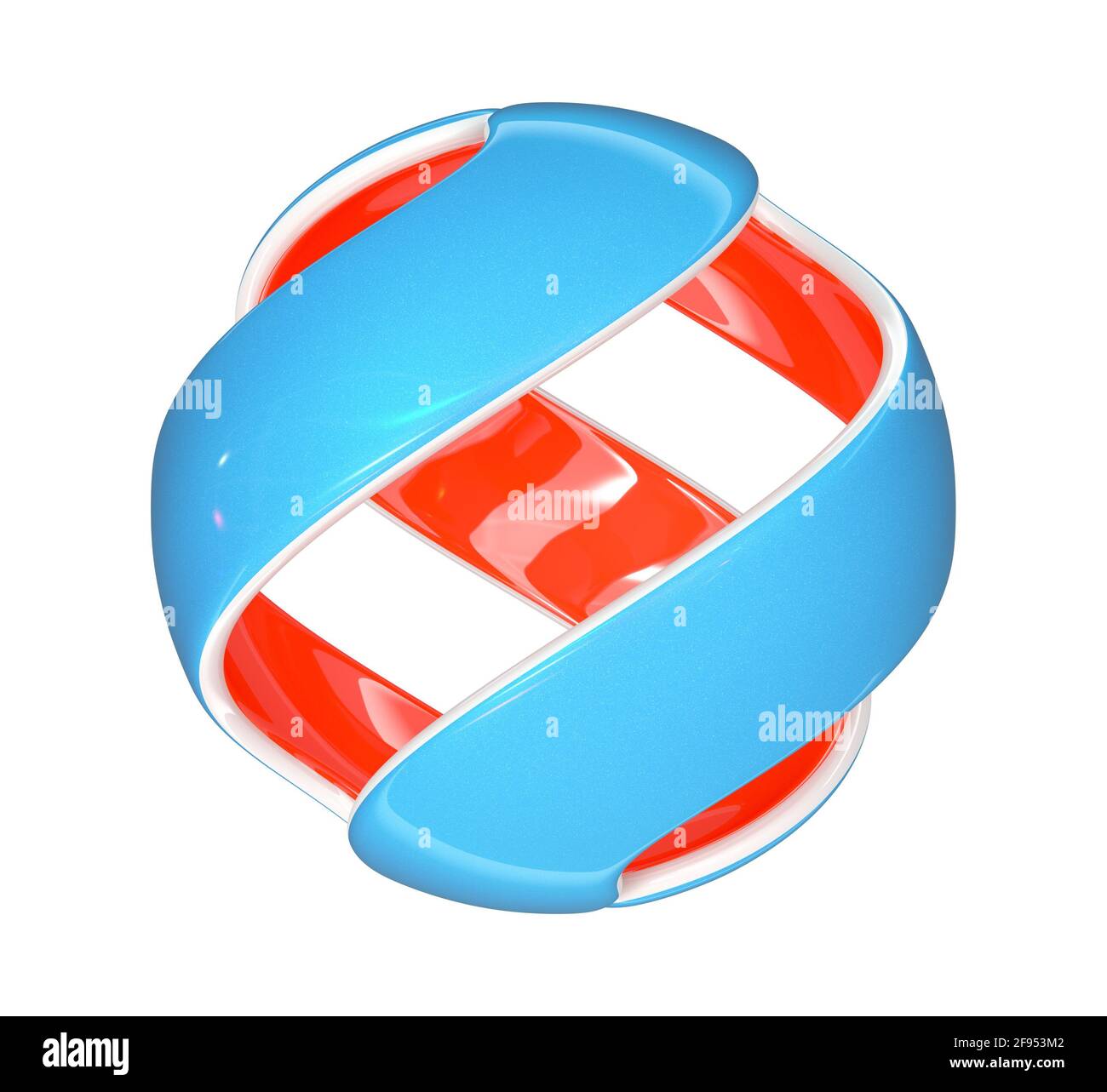 3D cut color sphere on a white background. Blue with red spherical ...