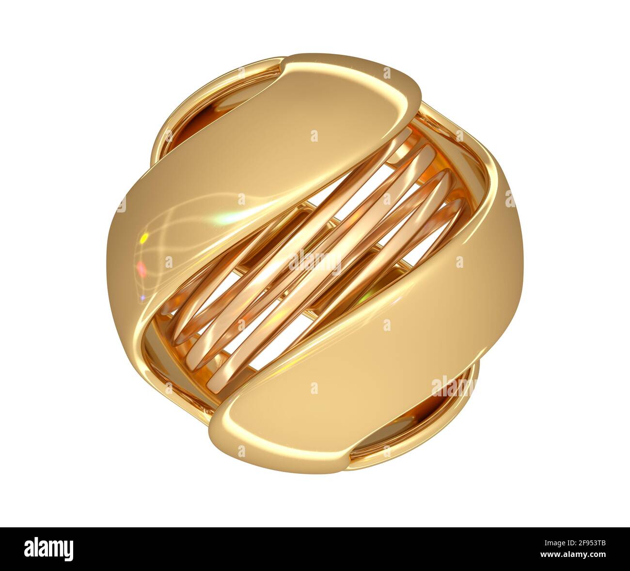 Abstract ball of gold color with a spiral in the center and color ...