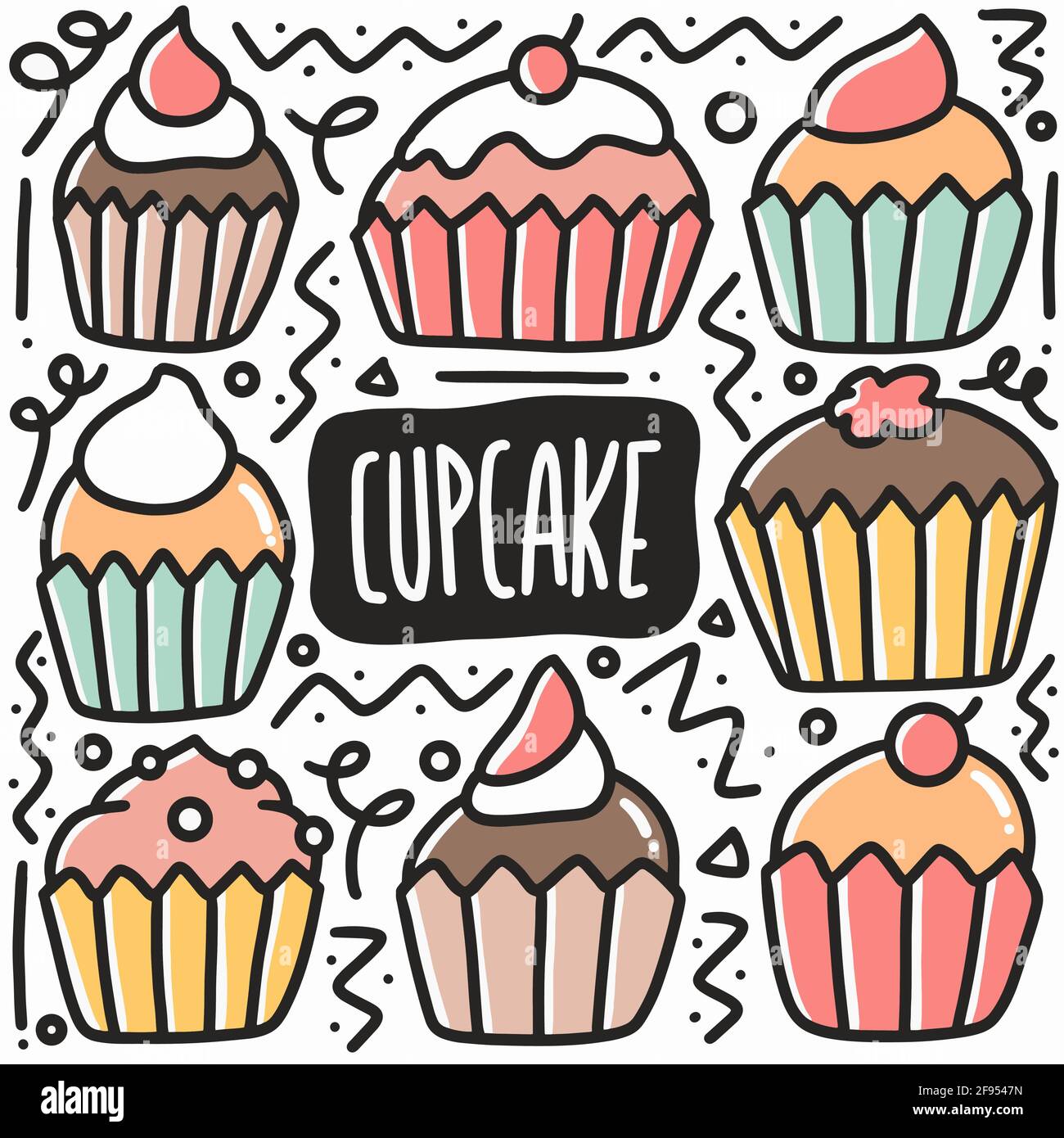 hand drawn cupcake doodle set Stock Vector Image & Art - Alamy