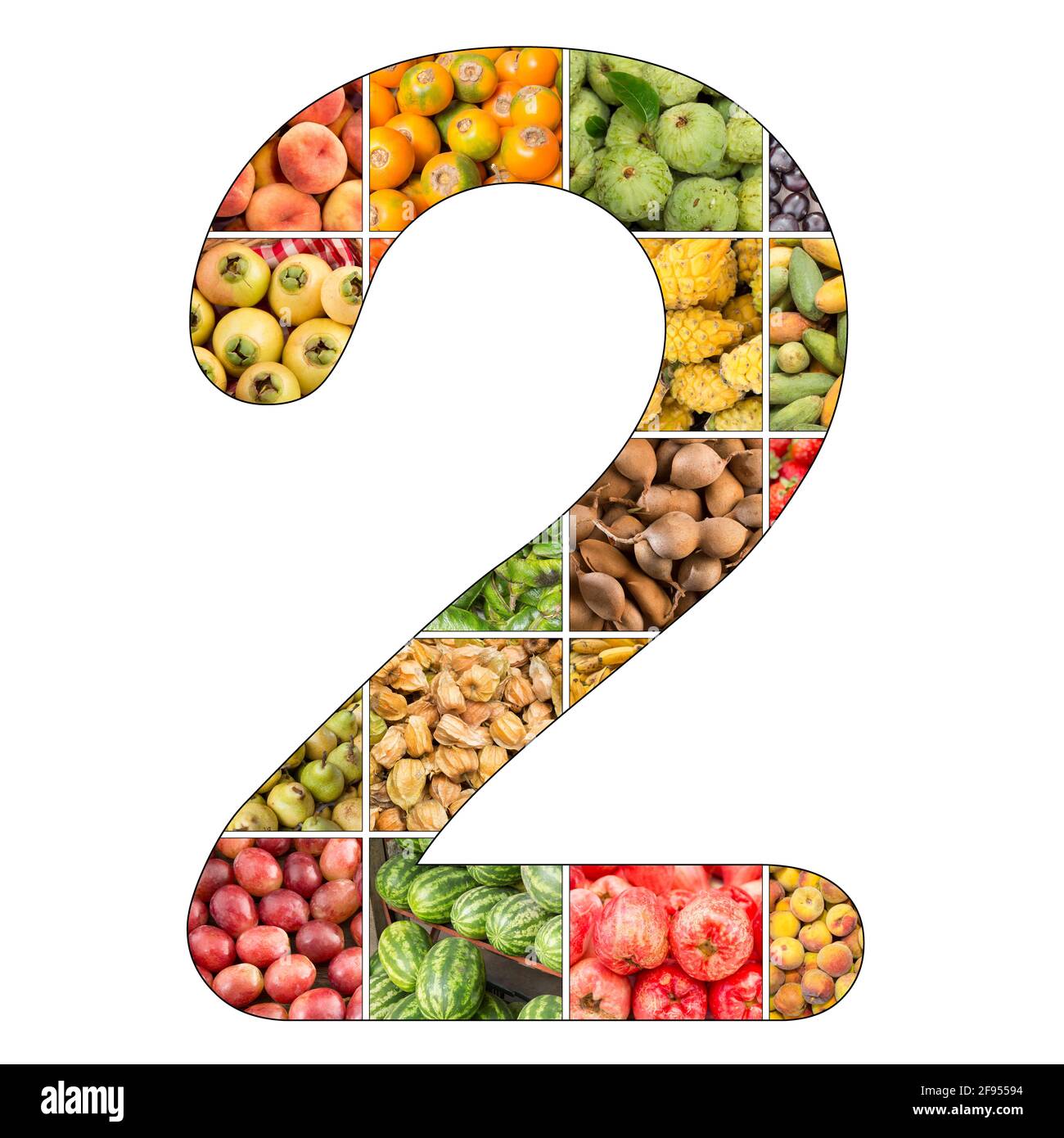 No. 2 (two) with fruit background - White background Stock Photo - Alamy
