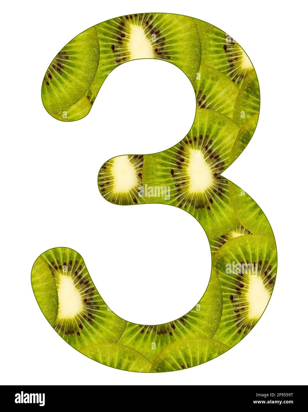 Number three on with kiwi fruit background - Actinidia deliciosa Stock ...