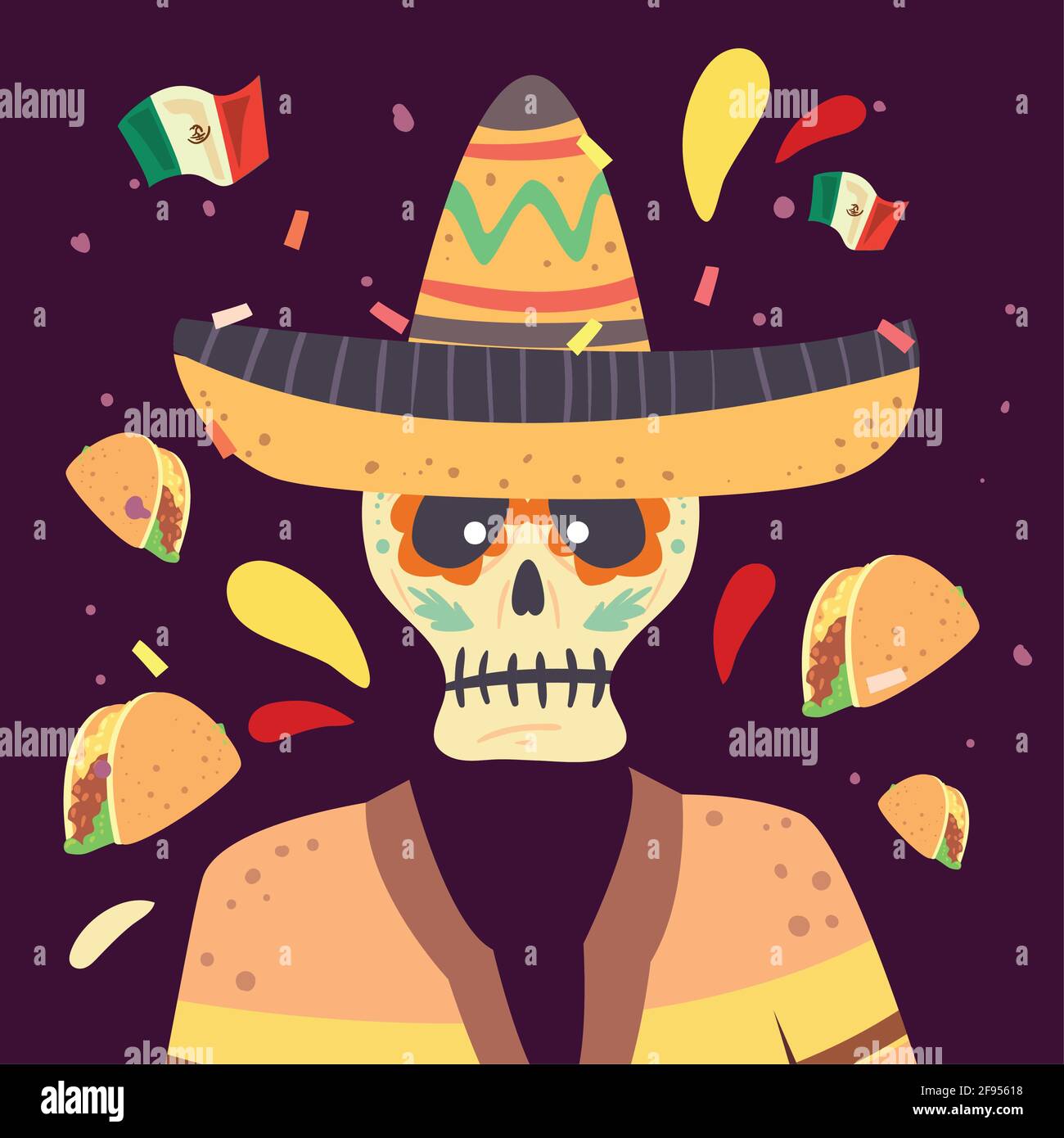 mexican skull with hat and poncho Stock Vector Image & Art - Alamy