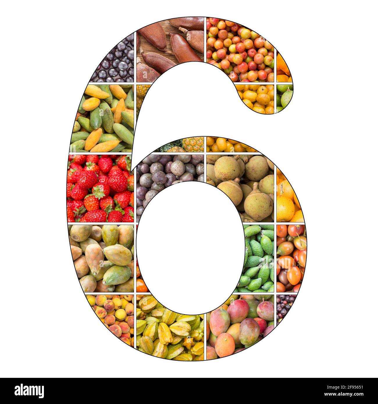 No. 6 (six) with fruit background - White background Stock Photo - Alamy