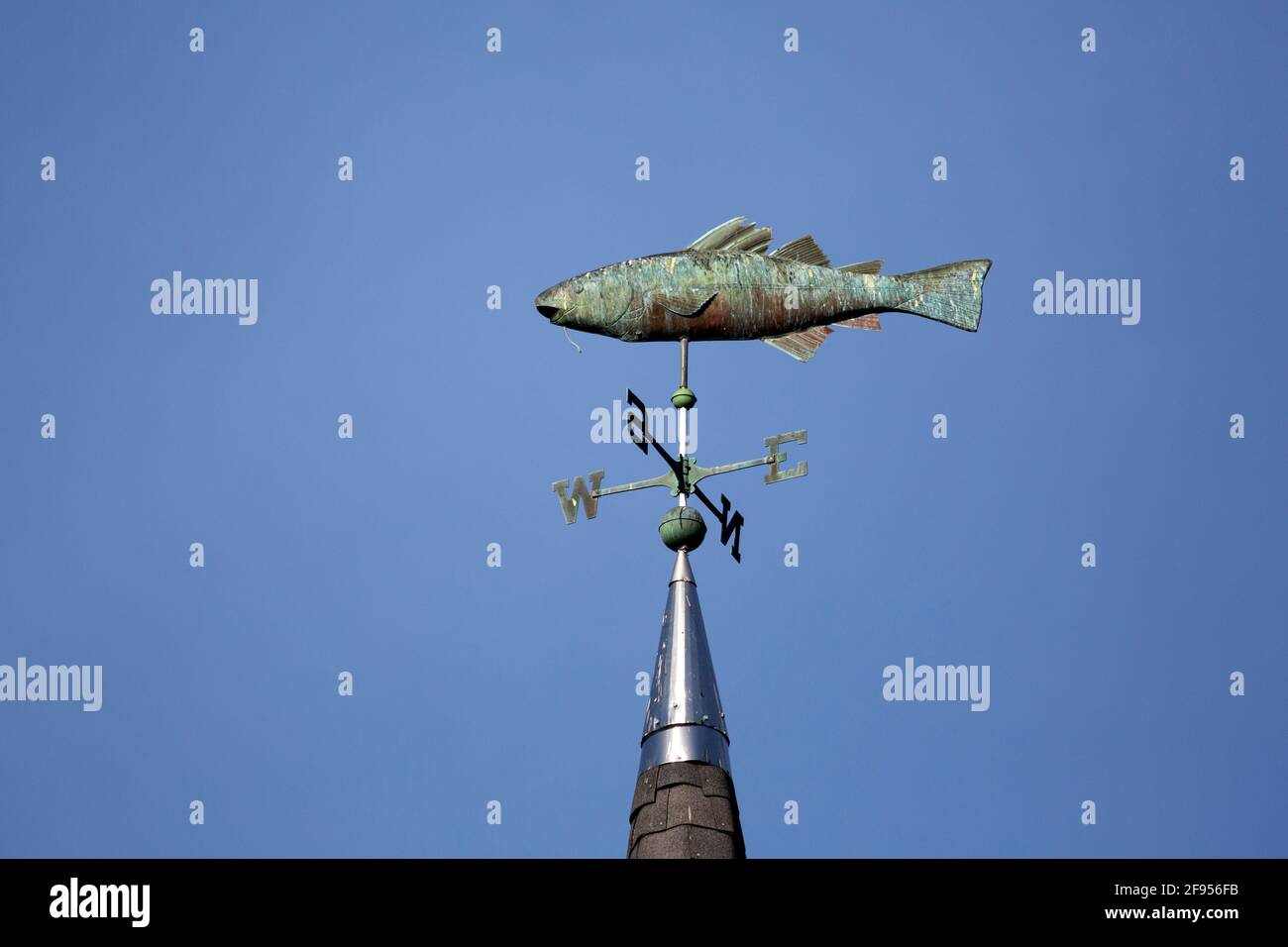 Fish on a weathervane in Lunenburg, Nova Scotia, Canada. The fish tops ...