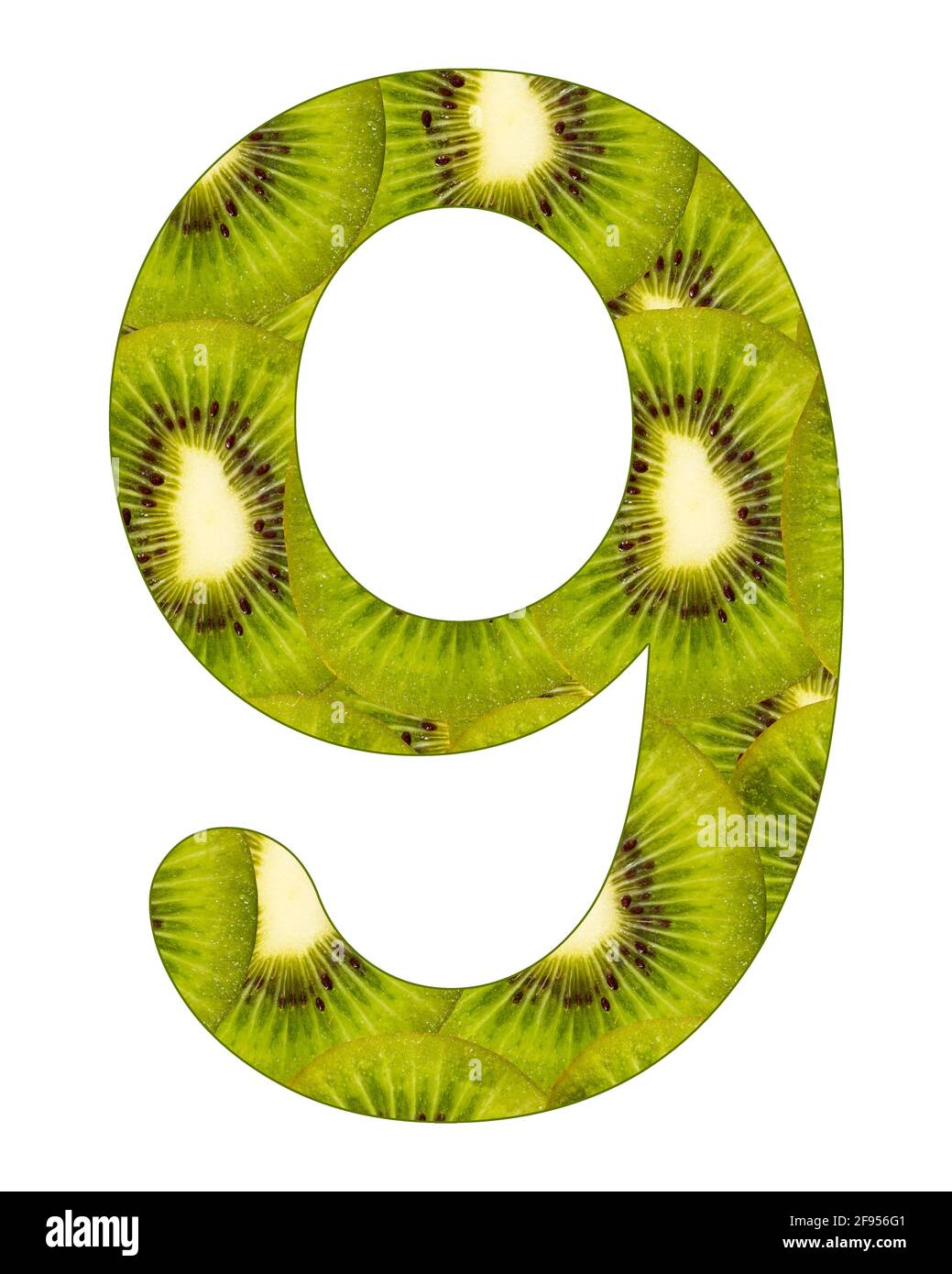 Number nine on with kiwi fruit background - Actinidia deliciosa Stock ...