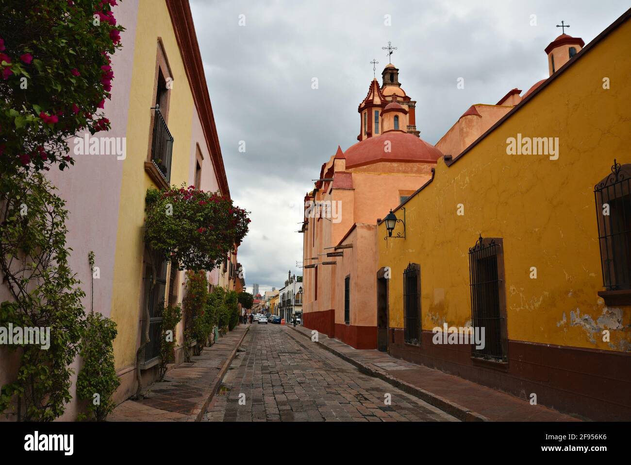 Scenic belfry and dome view of the Spanish Colonial Templo de Santo ...