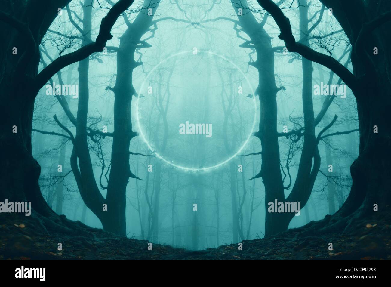 A fantasy, sceince fiction concept of a glowing, portal, gateway ...