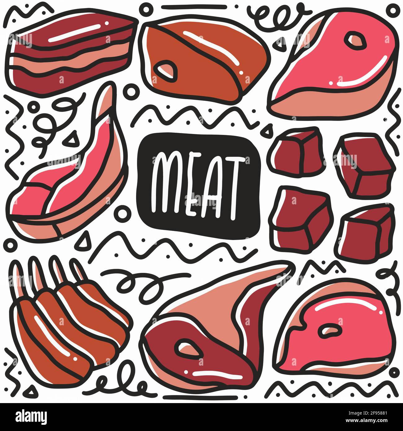 hand drawn raw meat doodle set Stock Vector Image & Art - Alamy