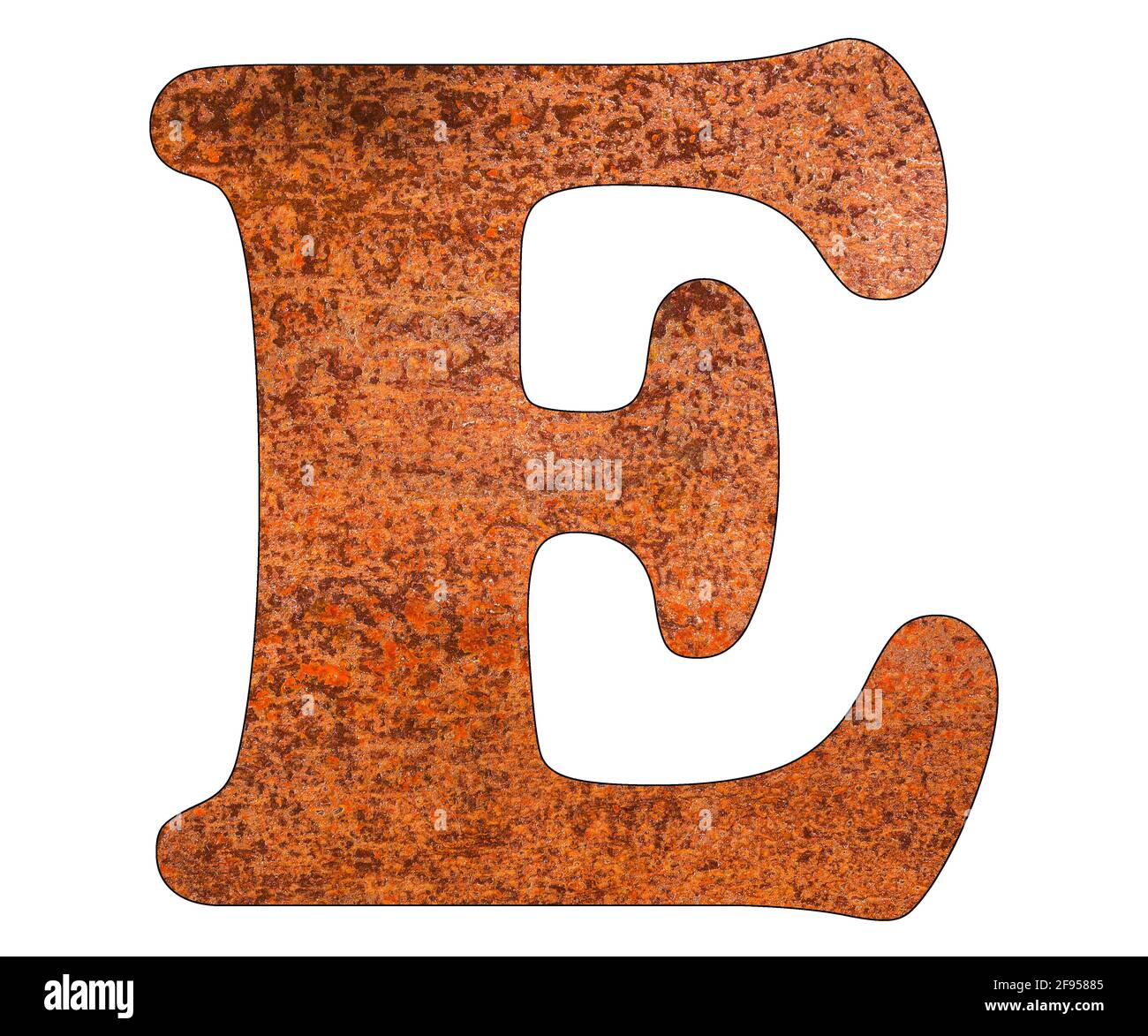Letter E with rusty metal background Stock Photo - Alamy