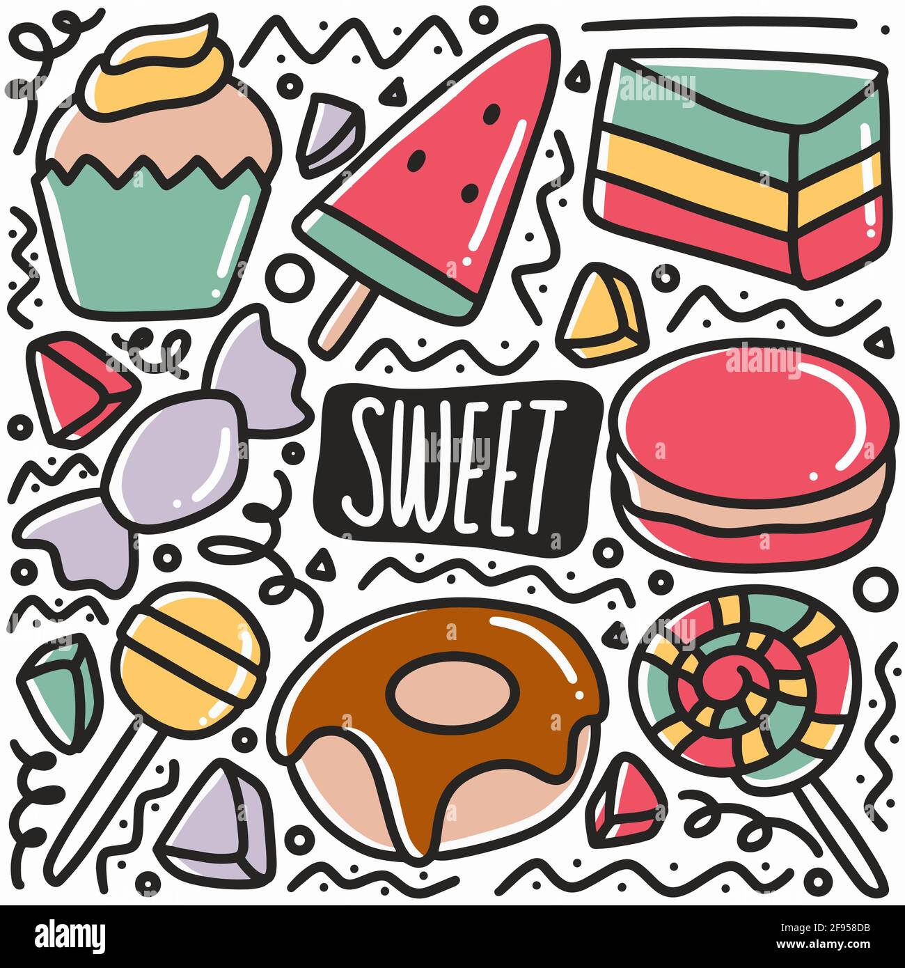 hand drawn sweet food doodle set Stock Vector Image & Art - Alamy