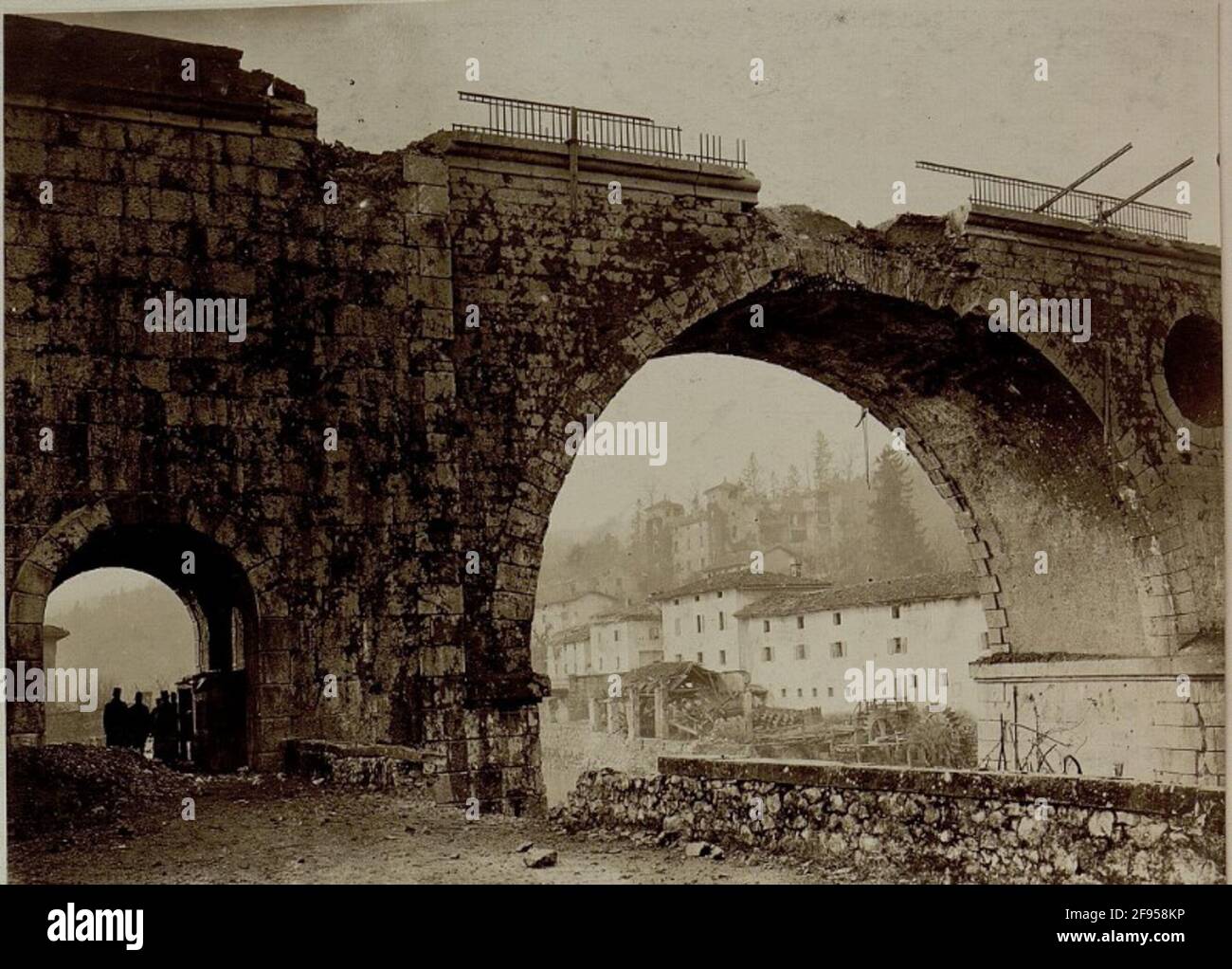 Burned railway bridge at Rubbia, the hit took place on 14.2.1916. View ...