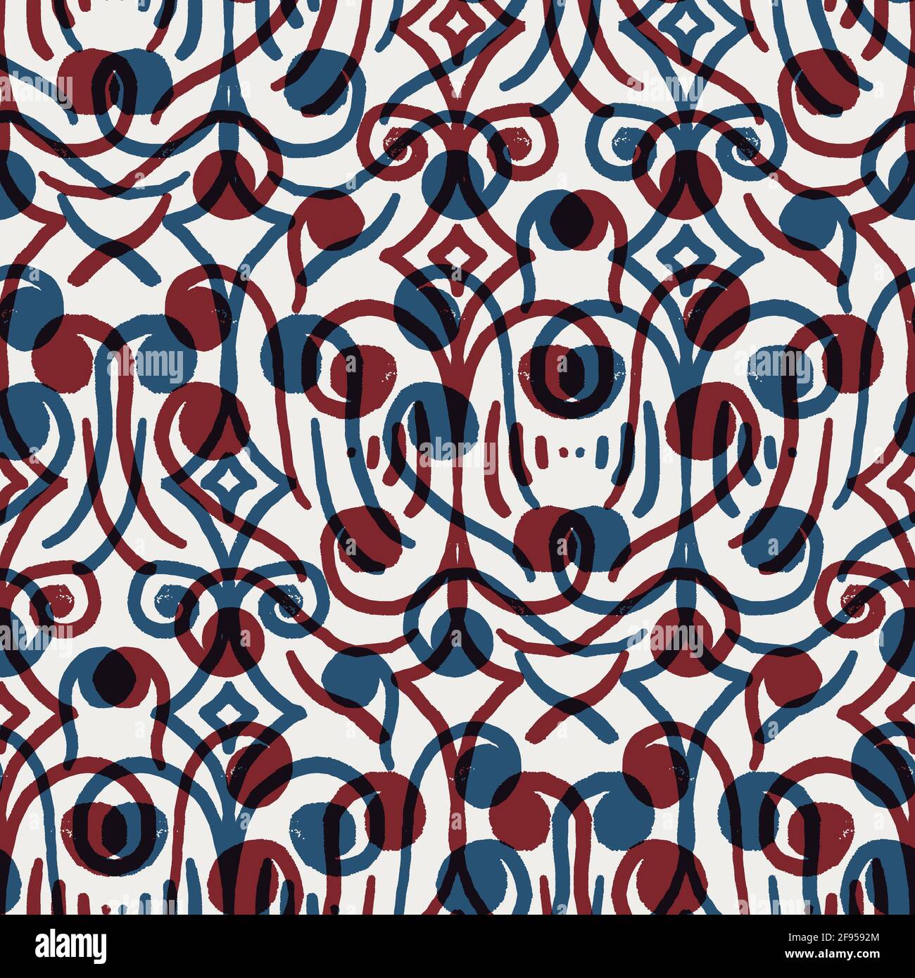 Seamless damask pattern in red blue black white Stock Photo - Alamy