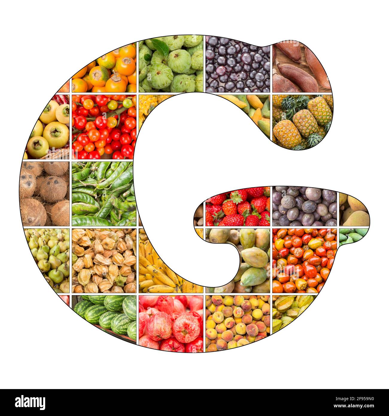 Letter G of the alphabet with fruit background Stock Photo - Alamy