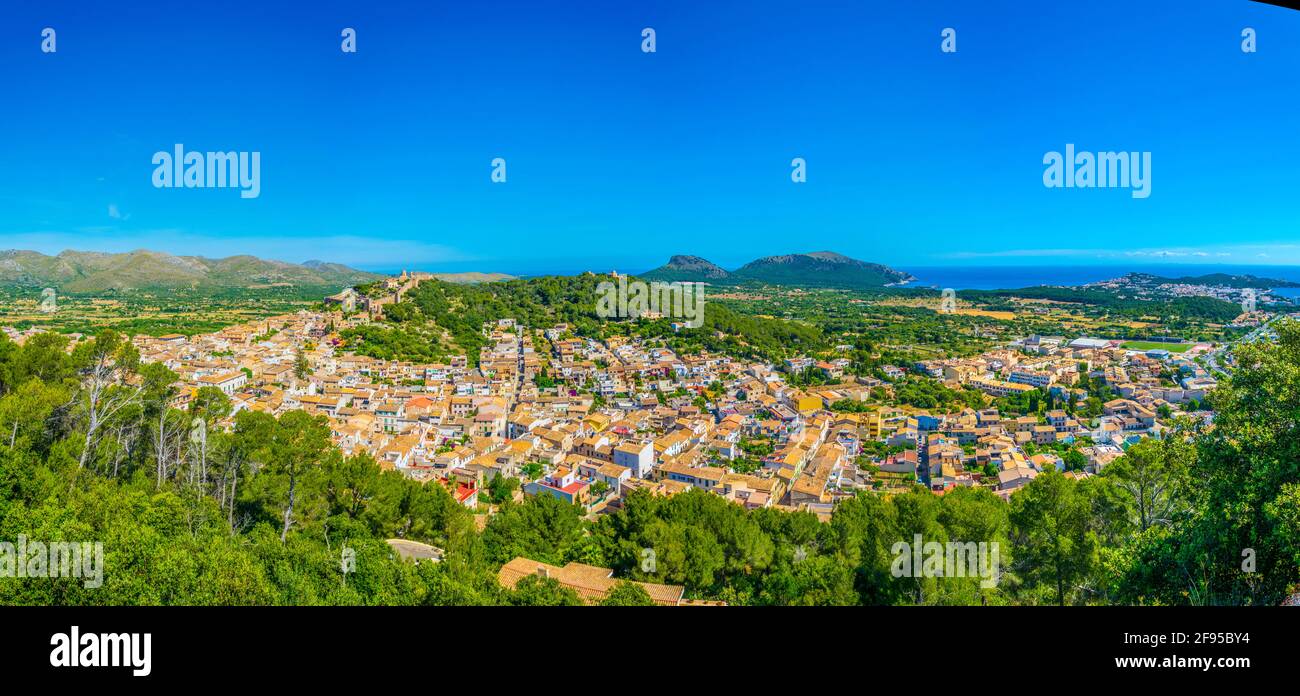 Aerial view of Capdepera castle and Capdepera town, Mallorca, Spain ...