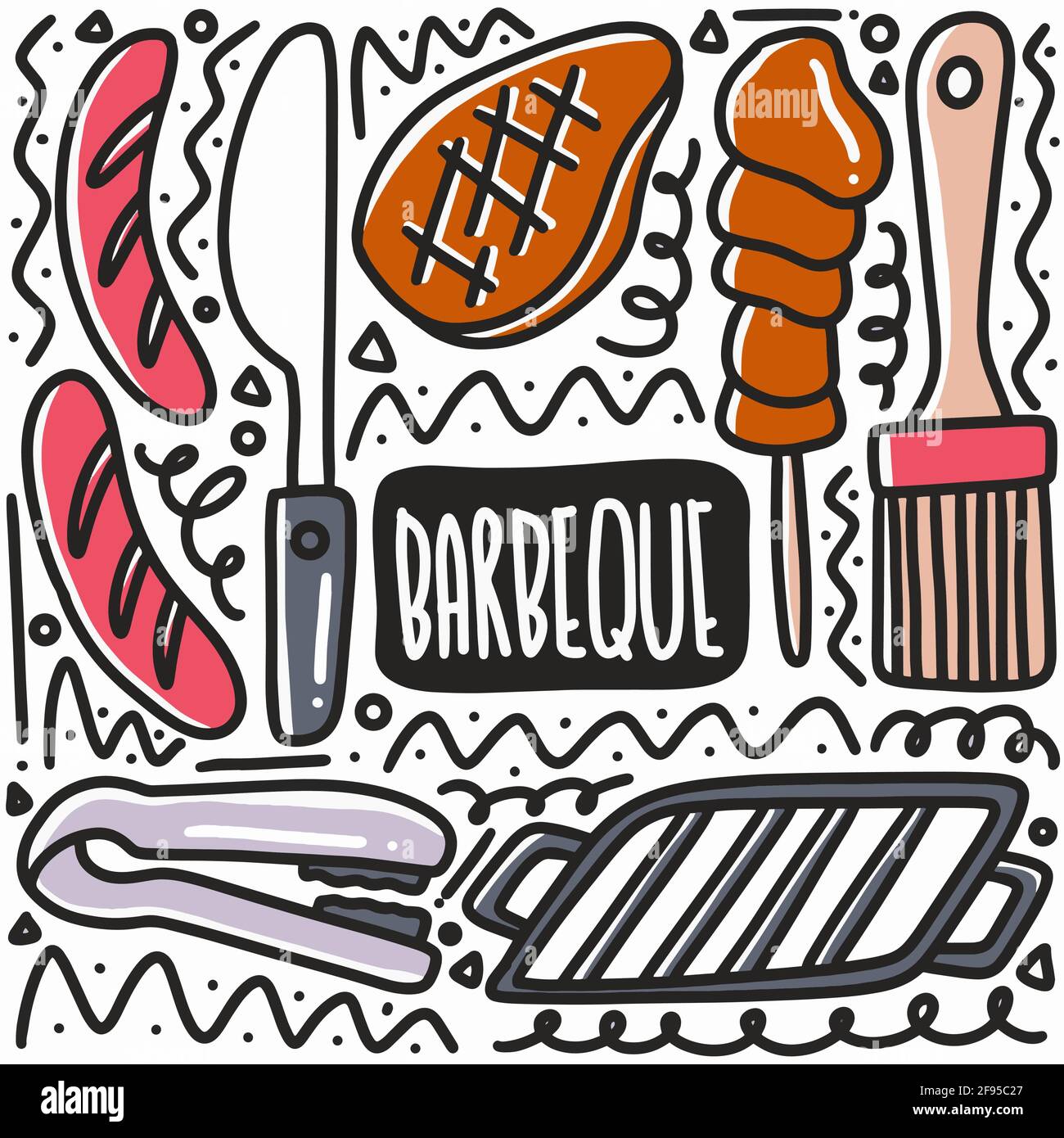 hand drawn barbeque equipment doodle set Stock Vector Image & Art - Alamy