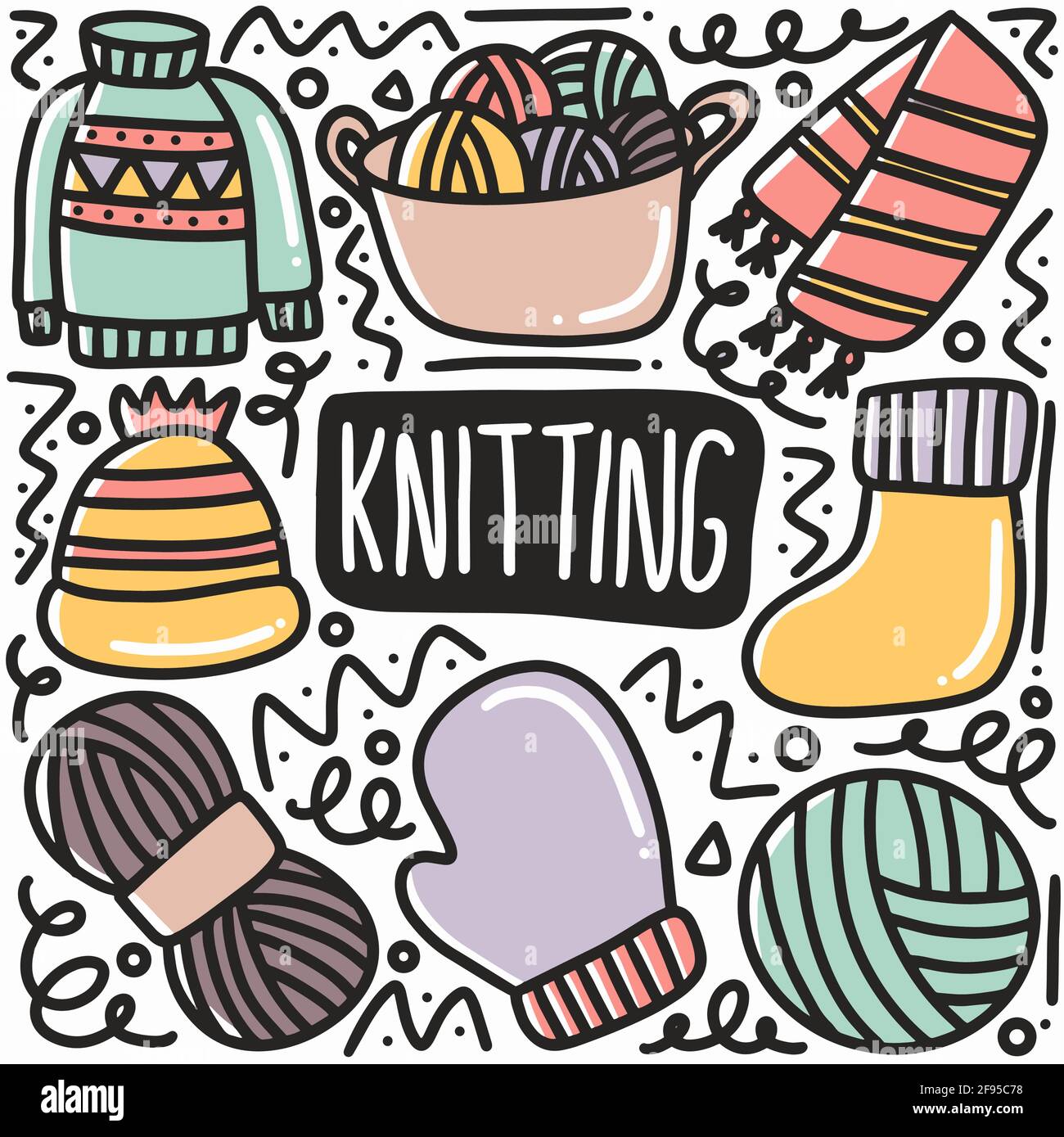 hand drawn knitting doodle set Stock Vector Image & Art - Alamy