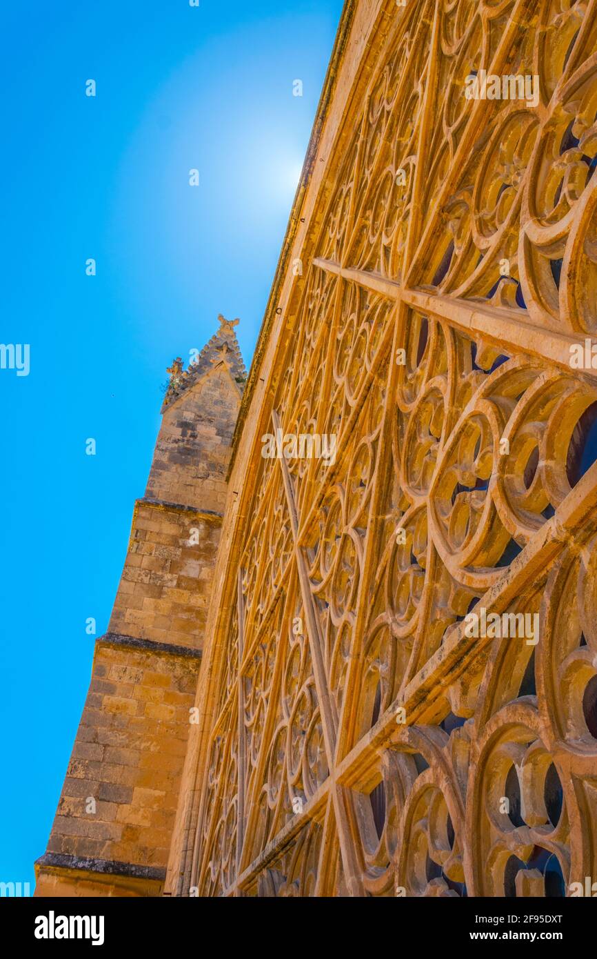 Outside view of the main window of the cathedral at Palma de Mallorca ...