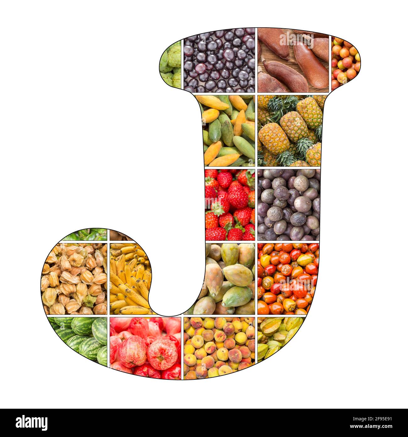 Letter J of the alphabet with fruit background Stock Photo - Alamy