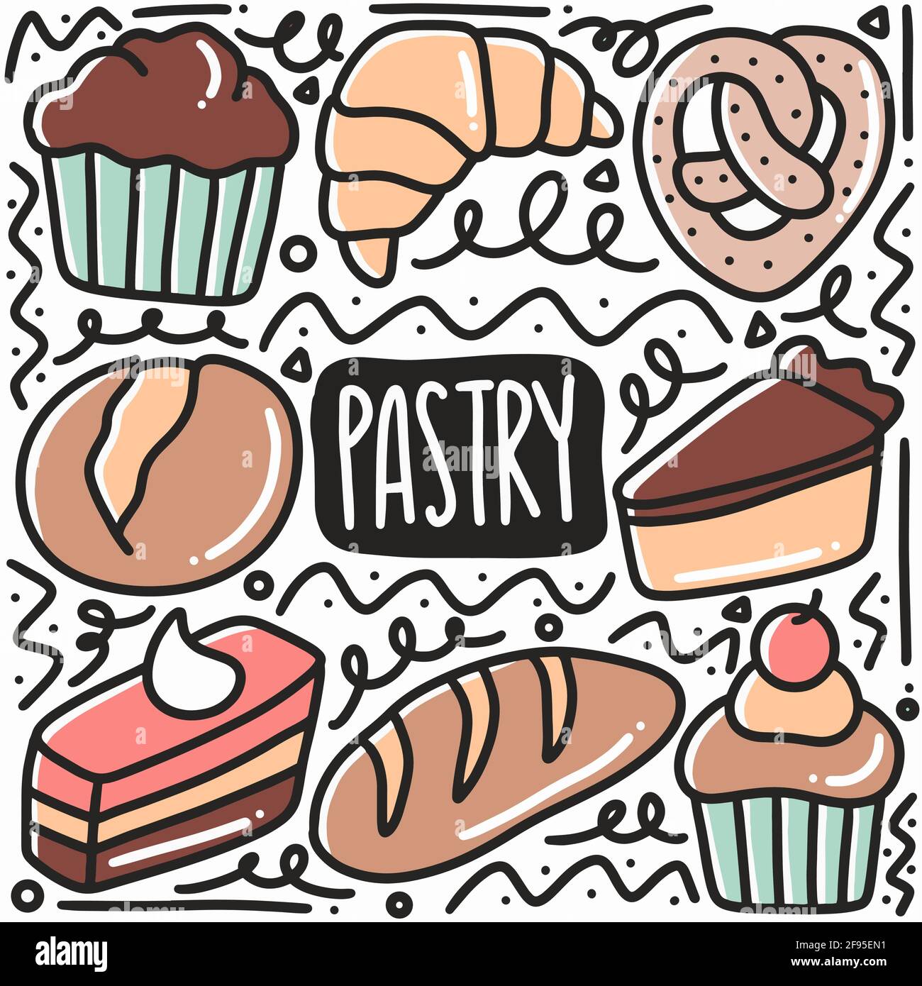 hand drawn dessert pastry doodle set Stock Vector Image & Art - Alamy