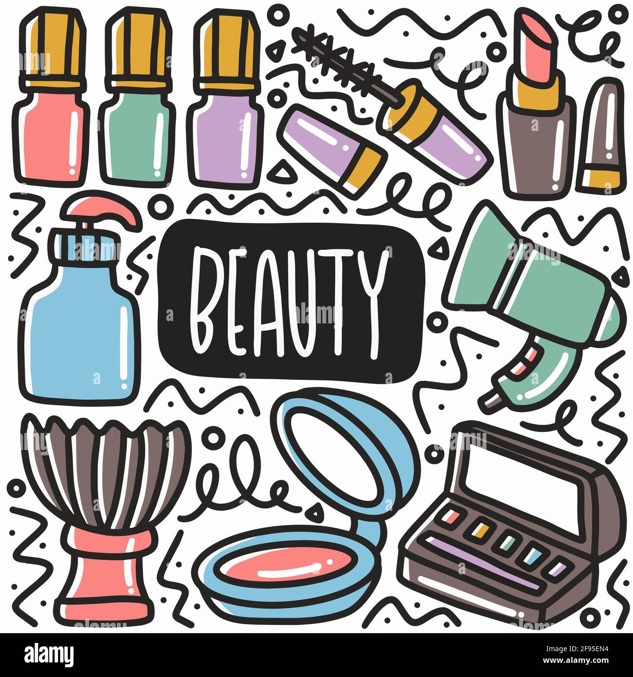 hand drawn beauty equipment doodle set Stock Vector Image & Art - Alamy