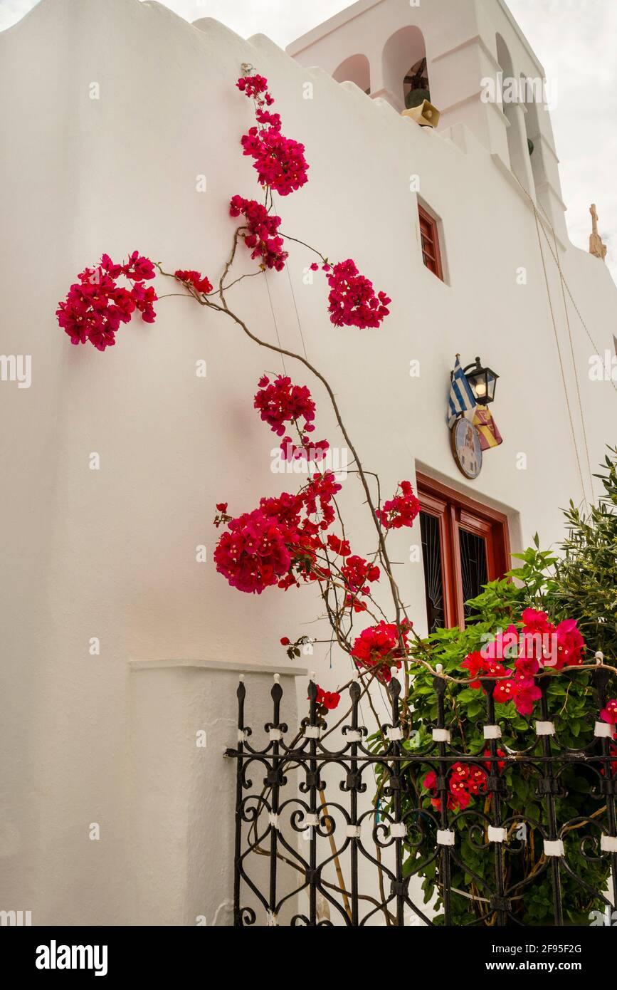 Whitewashed Mykonos church boxy, vernacular architecture with a stepped ...