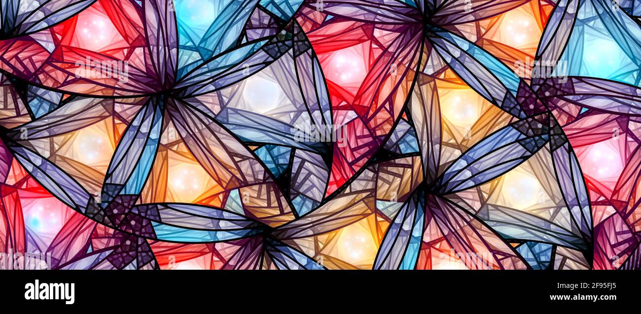 Colorful glowing stained glass, computer generated abstract background ...