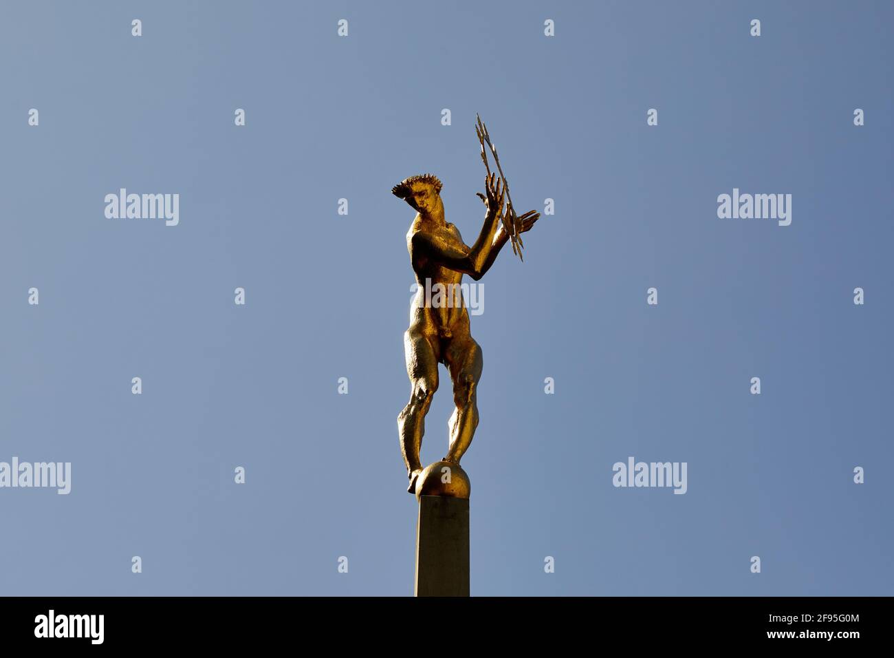 London, UK - 4 Apr 2021: The gilded bronze figure of Helios, the all ...